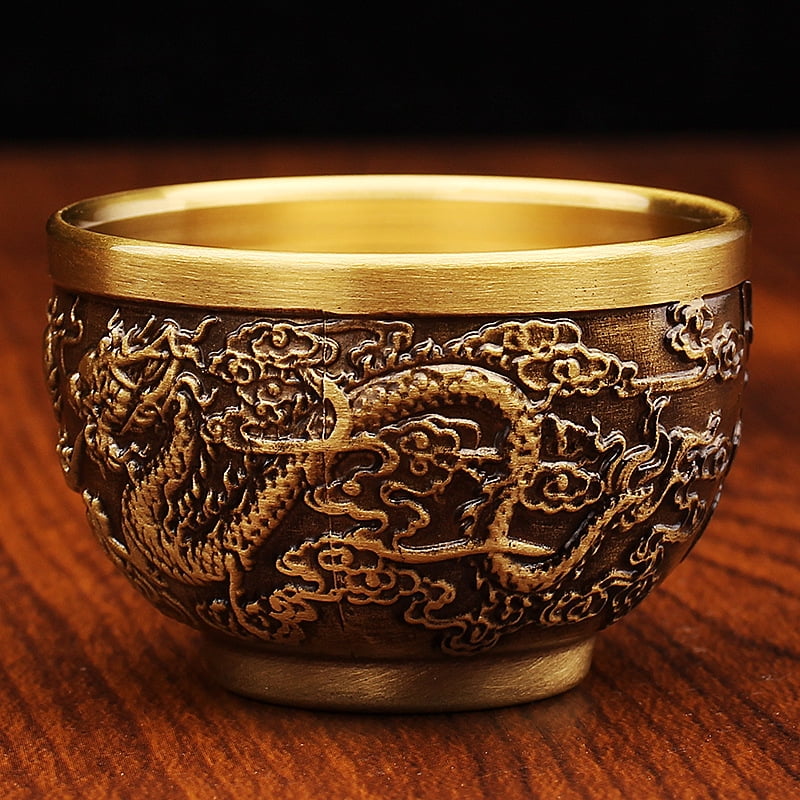 Kung Fu Teacups Chinese Copper Tea Cup Vintage Dragon Pattern Tea ...