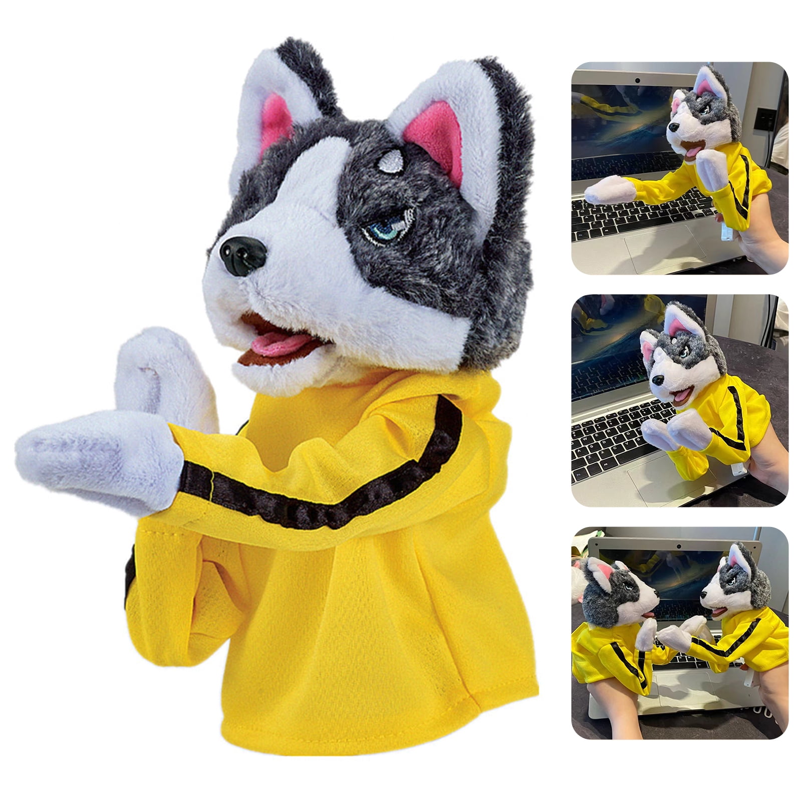 Kung Fun Husky Hand Puppet with Sound Boxing Plush Dog Hand Puppet Toy ...
