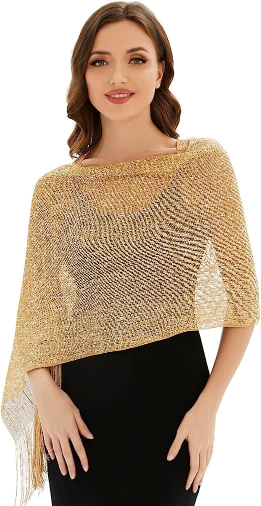 KUNINDOME Sparkling Metallic Shawl Wrap, Long Scarf for Formal Weddings ...