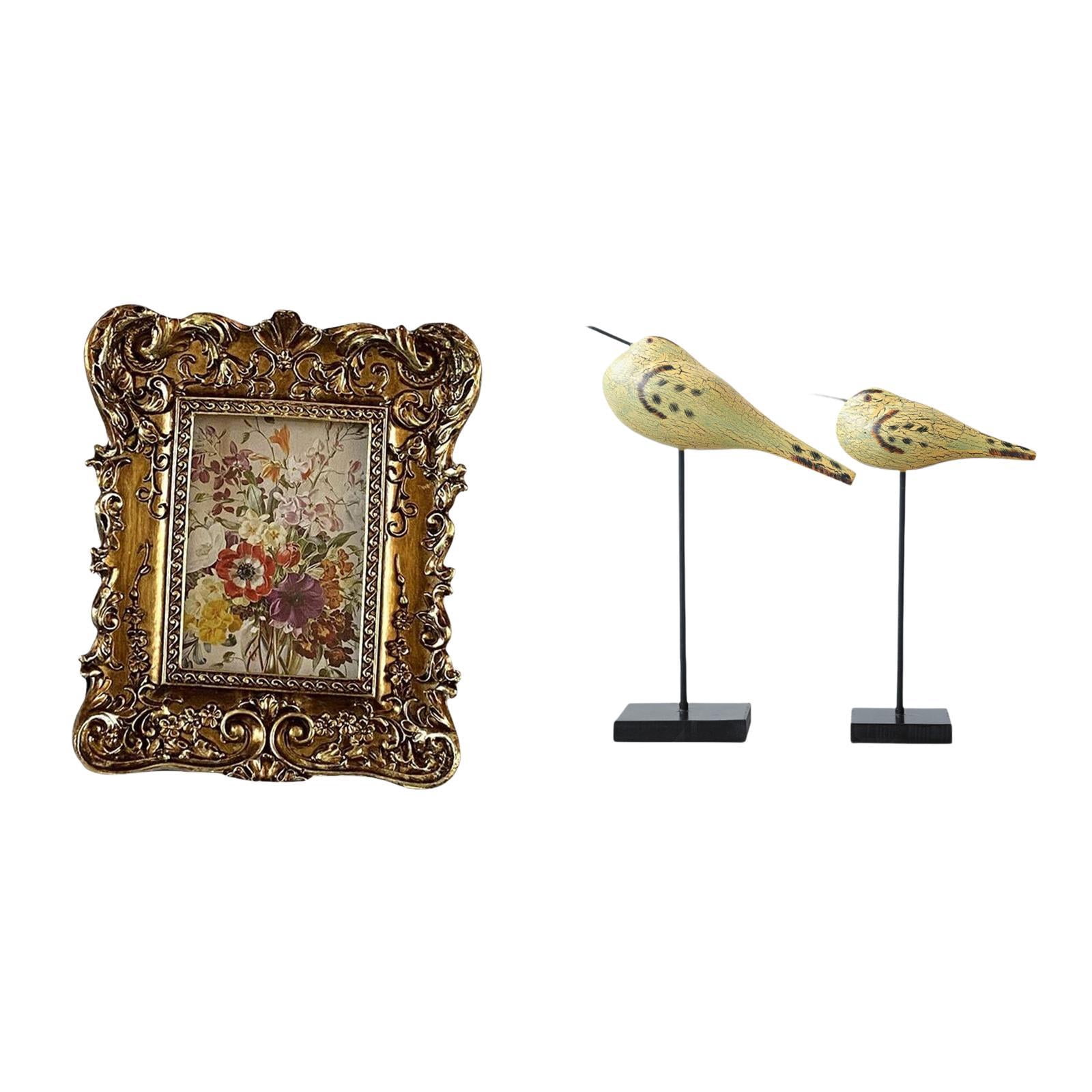 Kuntesetty Hand Carved Floral Photo Frame with Wood Bird Statues Animal ...