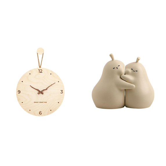 Kuntesetty Minimalist Modern Nordic Wood Wall Clock and Hugging Pear ...