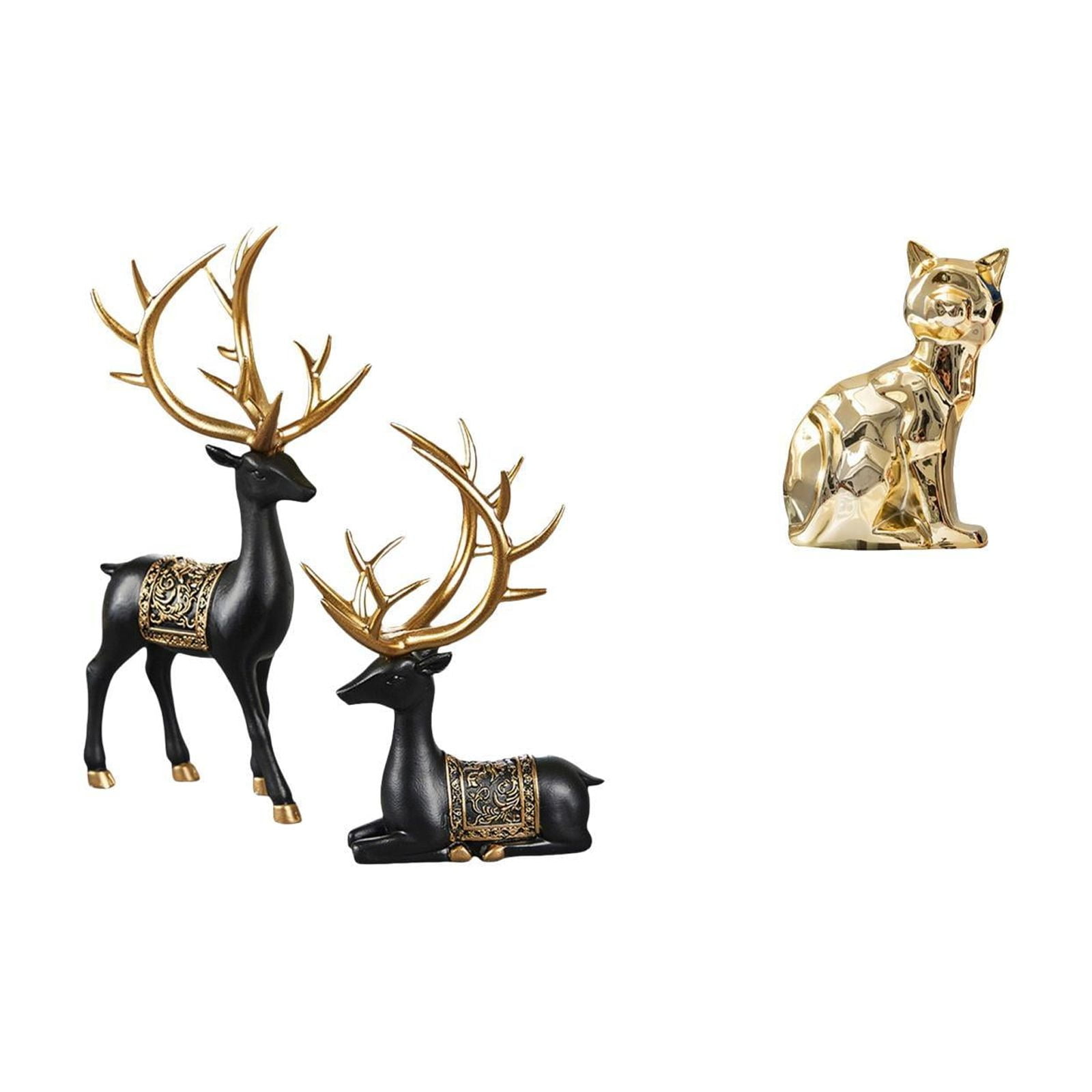 Kuntesetty Reindeer Elk Resin Statue and Cat Figurine Animal Sculpture ...