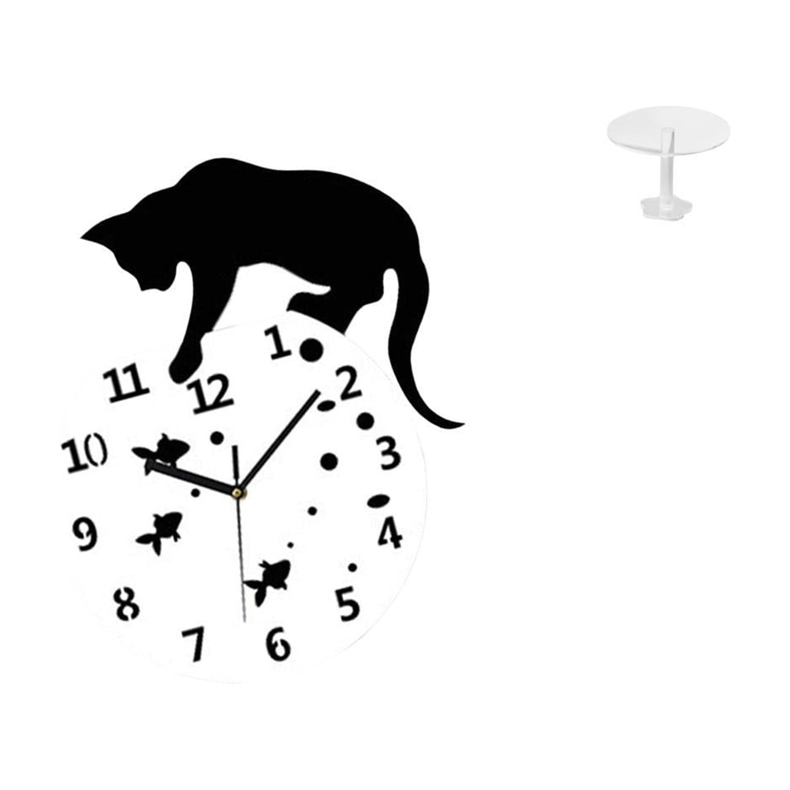 Kuntesetty Silent Hanging Cat Wall Clock Quiet Movement for Living Room ...
