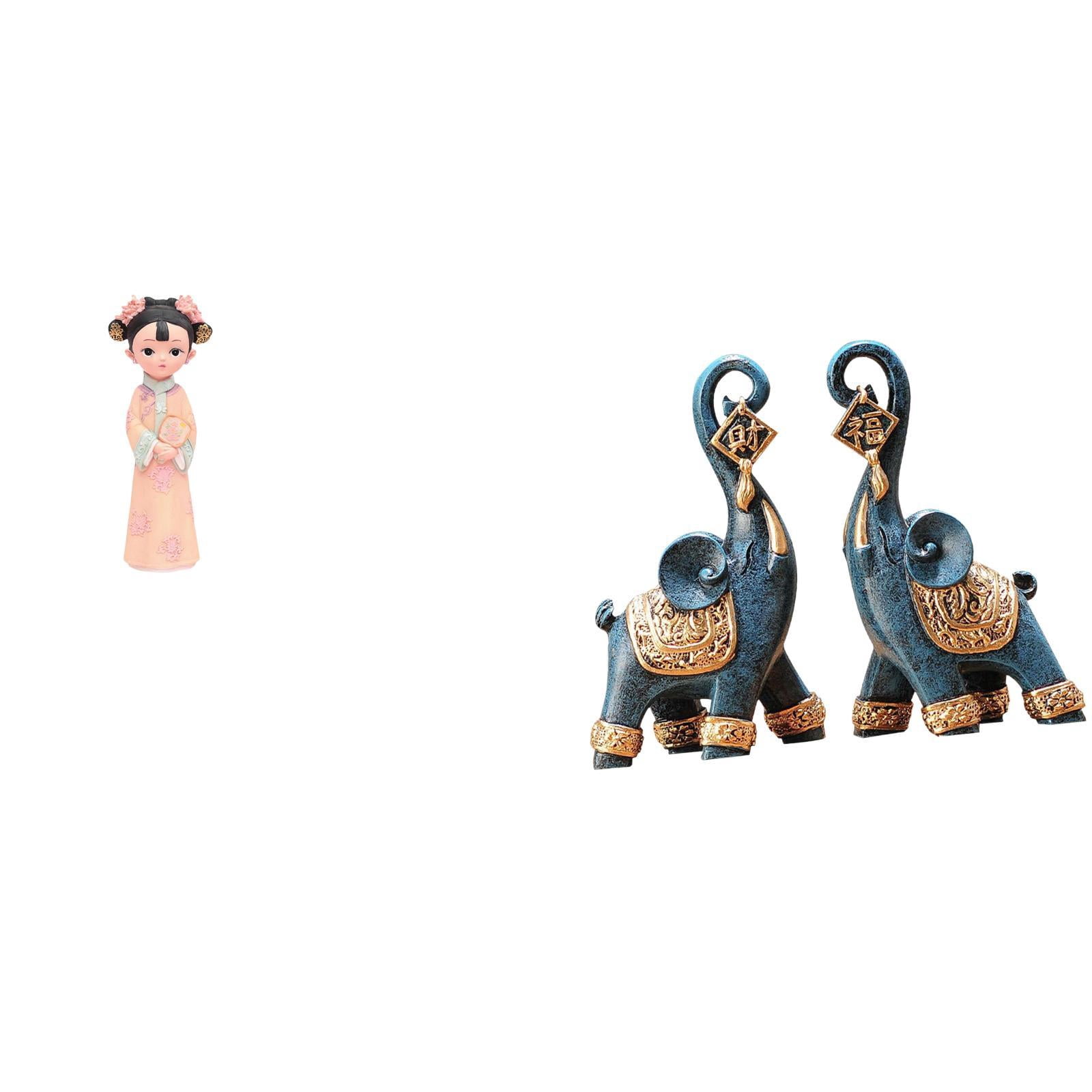Kuntesetty Traditional Chinese Girl Resin Statue and Modern Elephant ...