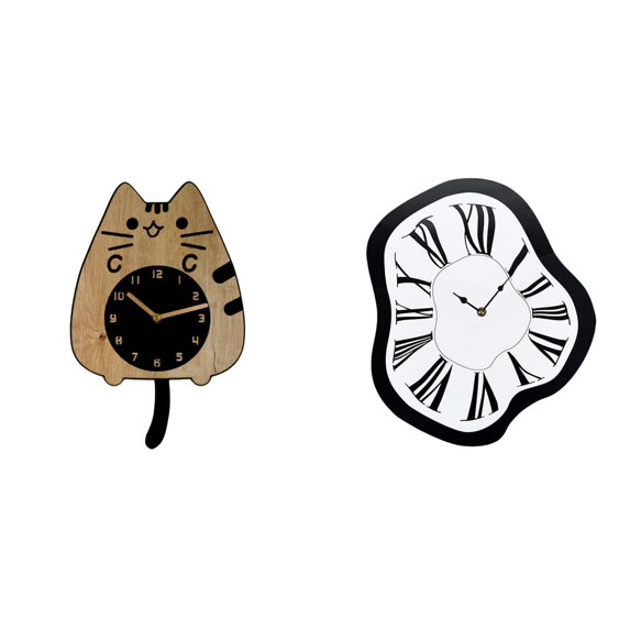 Kuntesetty Unique Distorted Melting Clock Cute Cat Wall Clock Silent ...