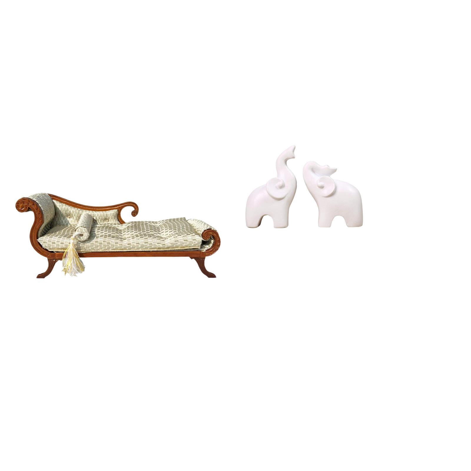 Kuntesetty Wooden Sofa Bed and Elephant Sculpture Set for Dollhouse ...