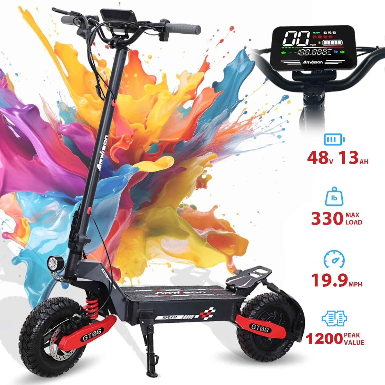Kunyun 1200W Electric Scooter For Adults Top Speed 31MPH,40Miles Long Raneg,11'' Off-Road Tires ...
