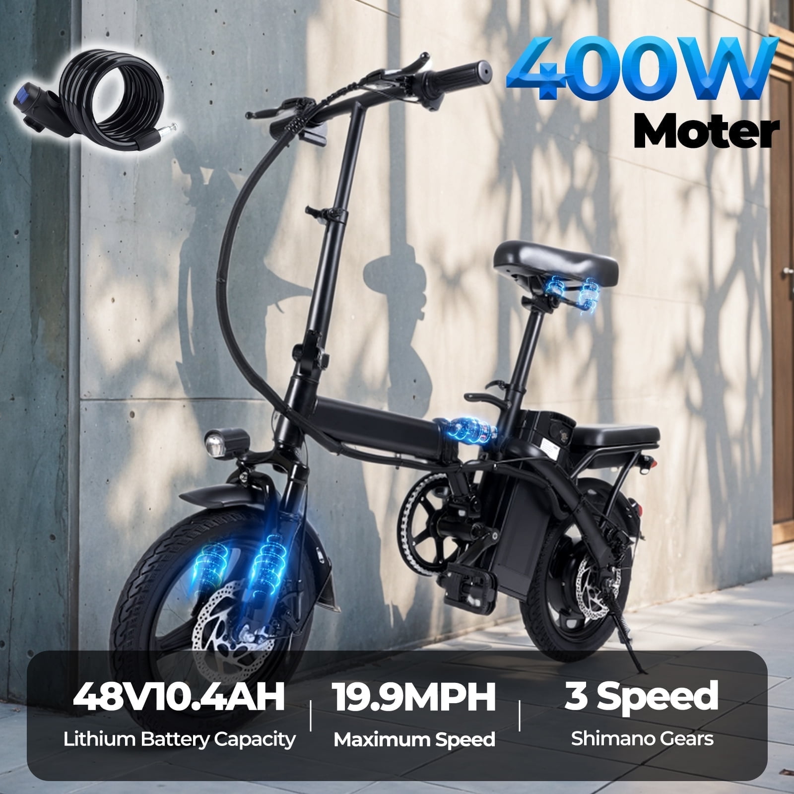 Kunyun 48V 400W Adult Electric Bikes,14" Tires, 20mph, 19-22mi Range, Dual Disc Brakes ...