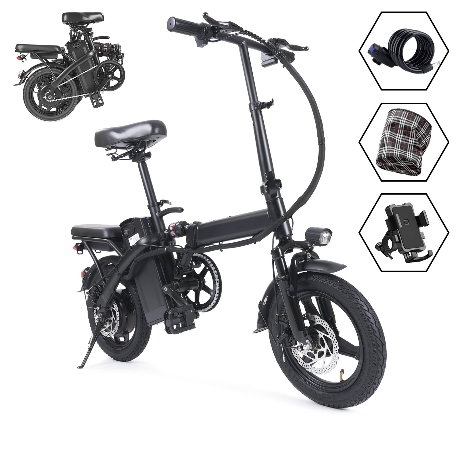 Kunyun 48V 500 W Adult Electric Bikes,14" Tires, 20mph, 19-22mi Range ...