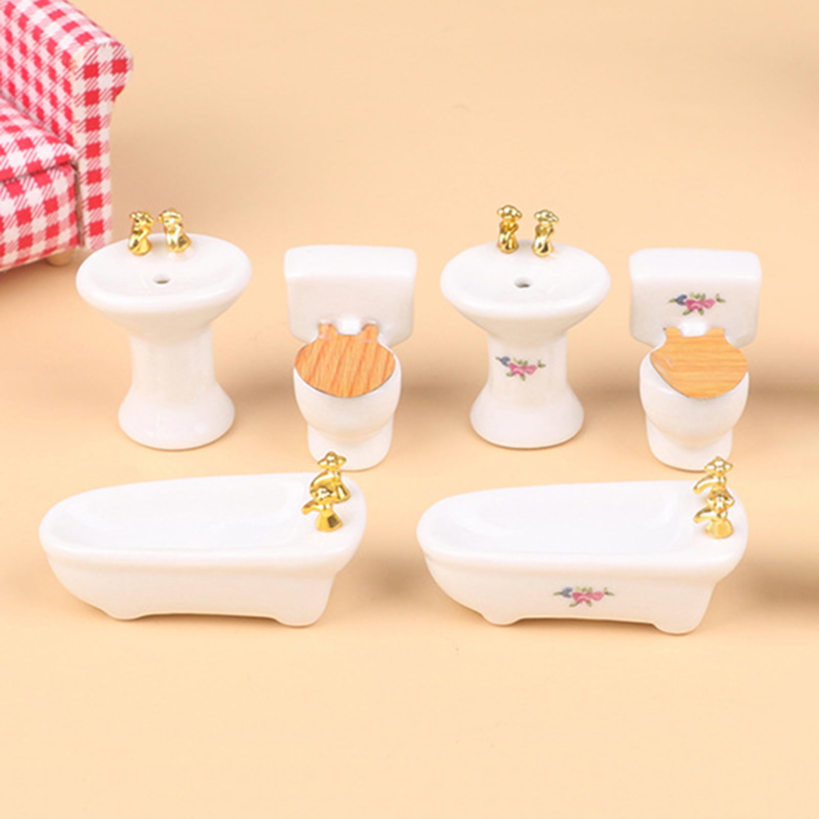 Kuorak 1 Set Doll House Accessories Toilet Bathtub Basin Model Smooth ...