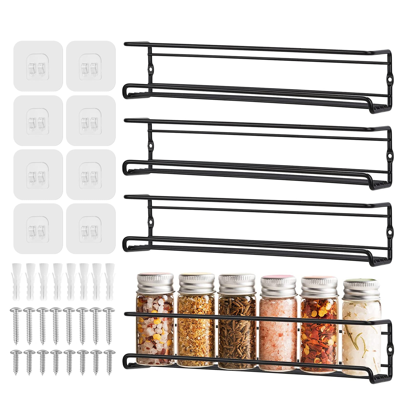 Kuorak 2/4Pcs Spice Rack Wall-mounted Screw Or Adhesive Space-Saving ...