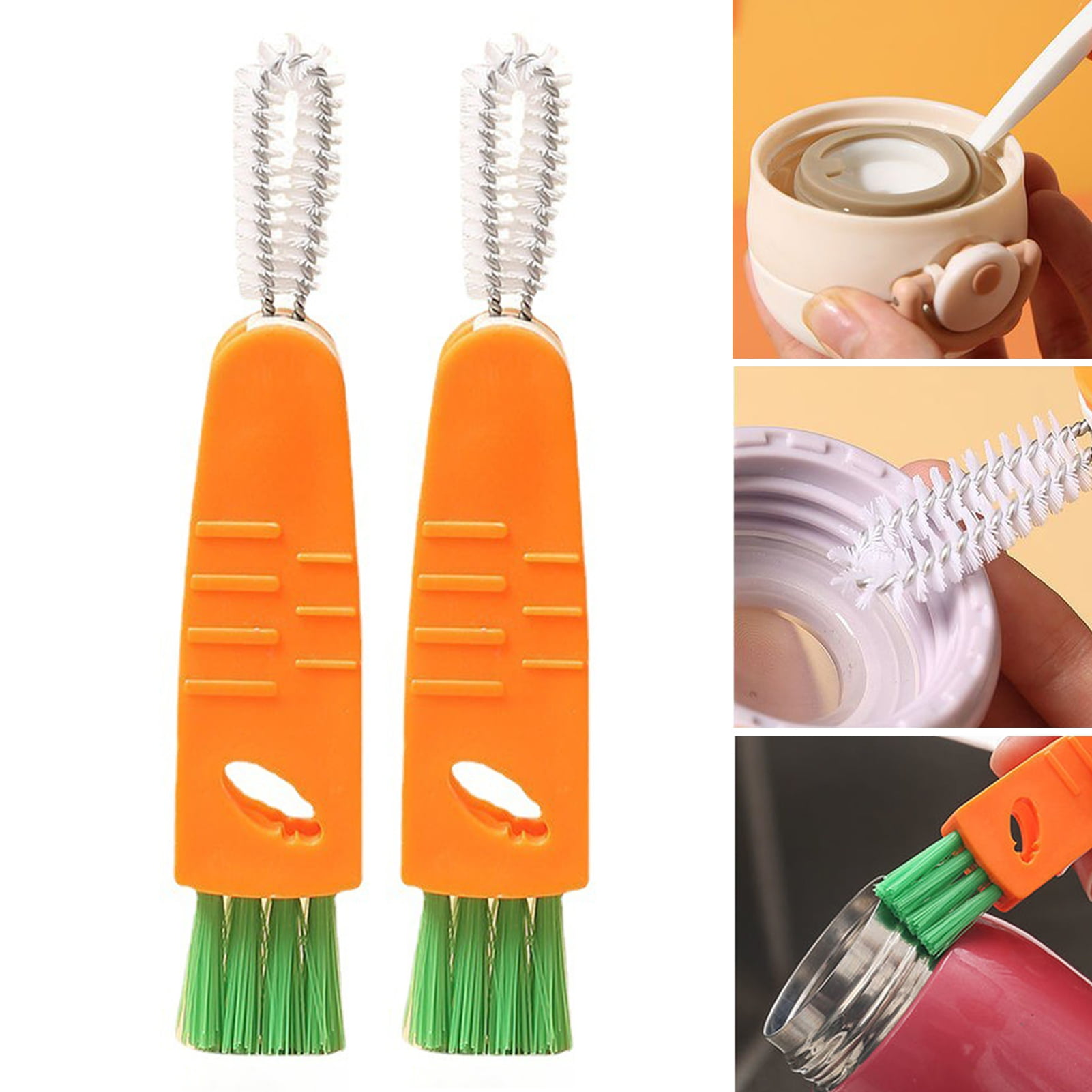 Kuorak 2Pcs 3-in-1 Multifunctional Cup Lid Cleaning Brush Carrot Shape ...