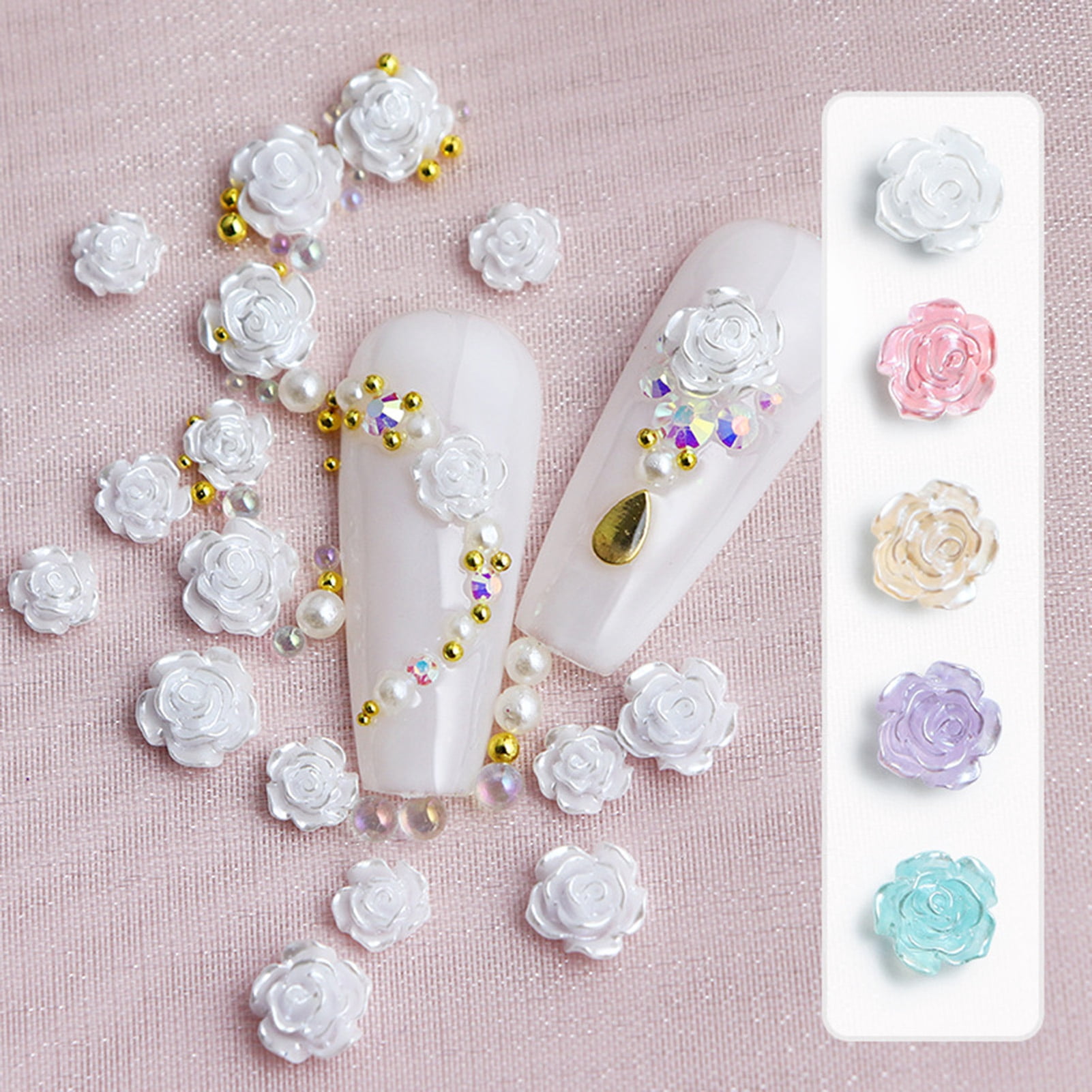 Kuorak 50Pcs Nail Camellias Three-dimensional Shiny Visual Effect DIY ...