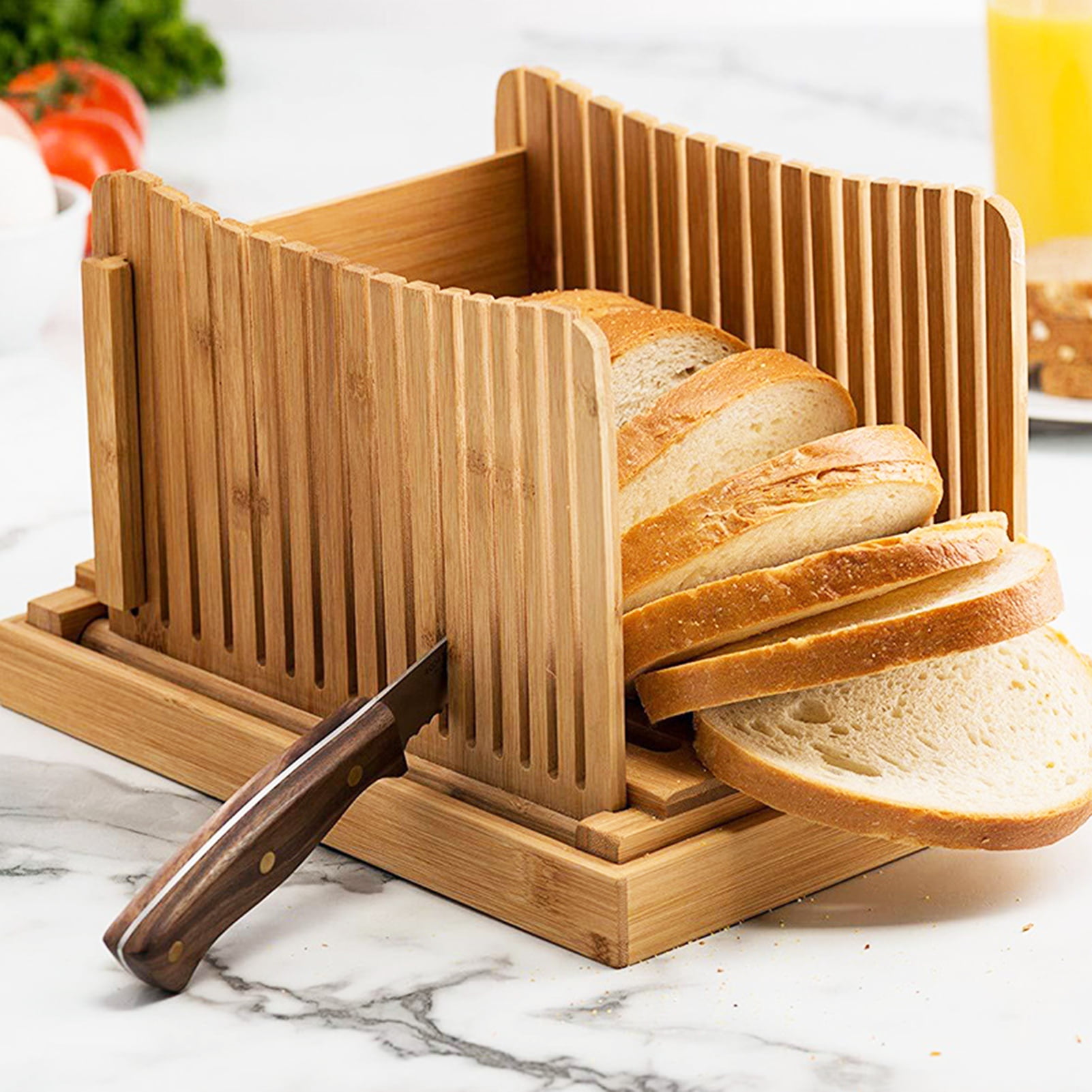 Kuorak Bread Slicer with Crumb Tray Compact Foldable Adjustable ...