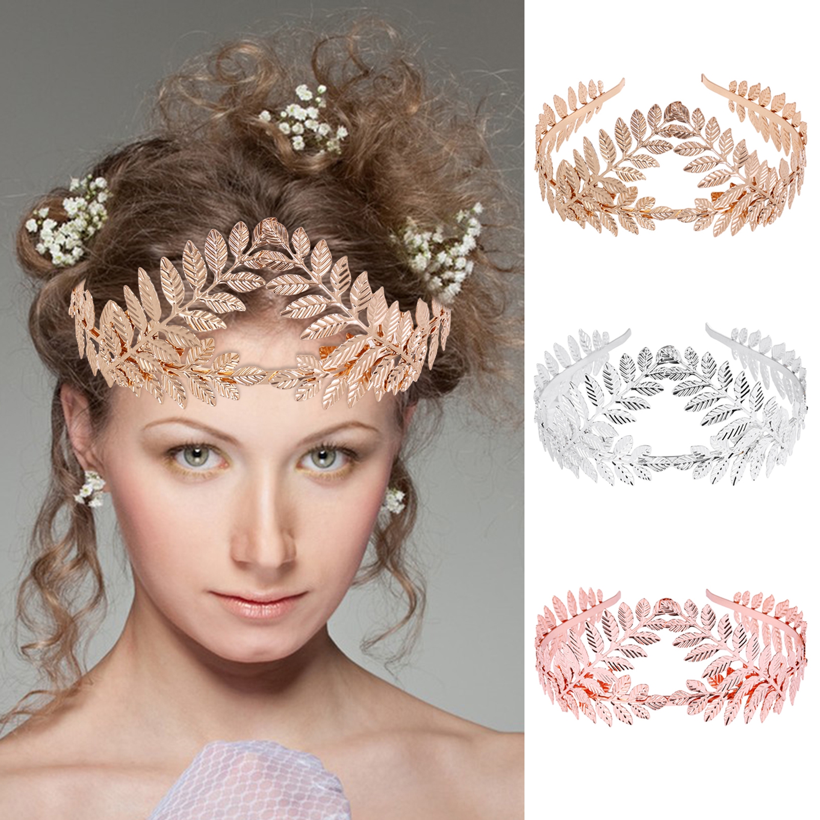 Kuorak Bridal Hair Hoop Metal Leaf Design Shiny Sparkling Texture Crown ...