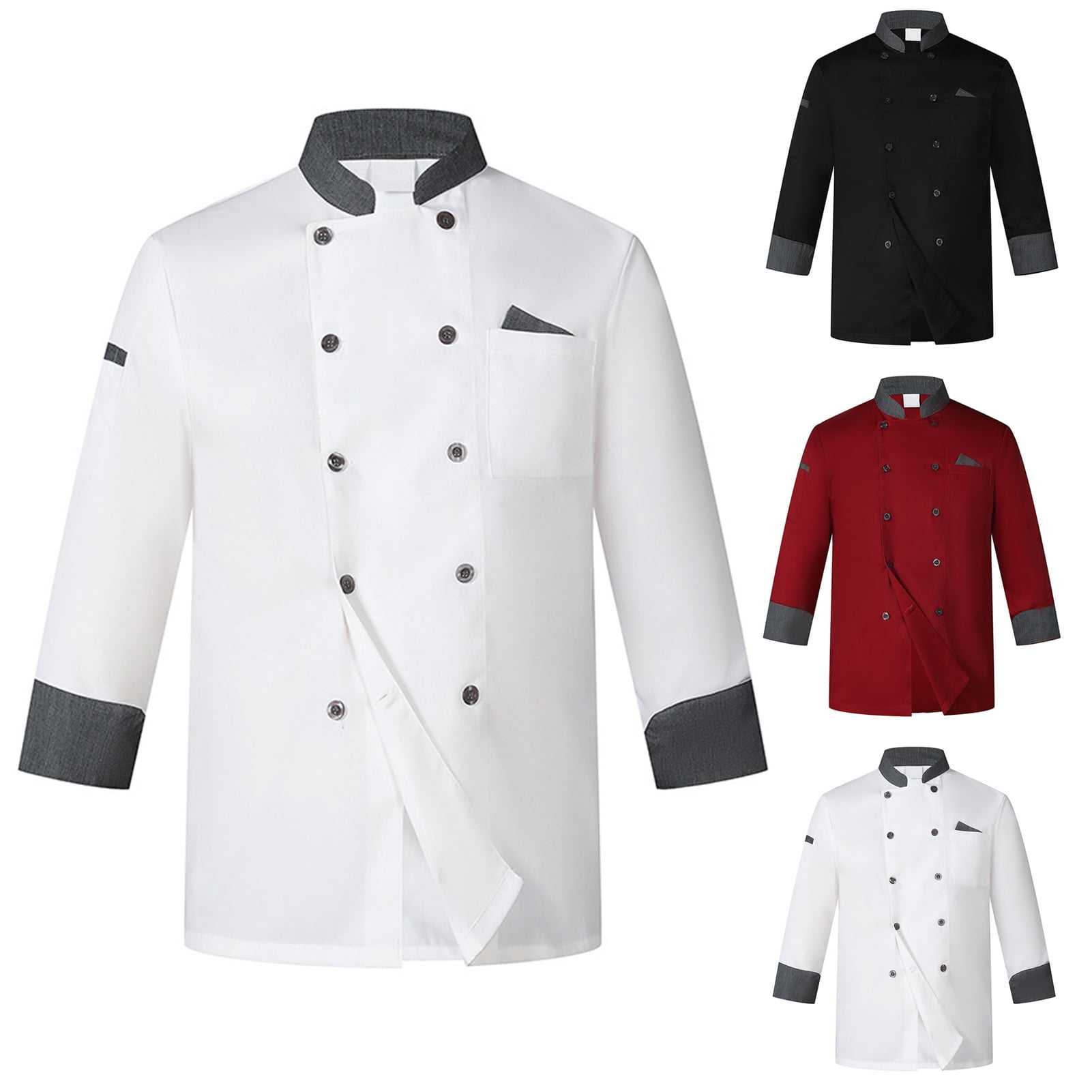 Kuorak Chef Jacket Double-breasted Stand Collar Pocket Design Chef Coat ...