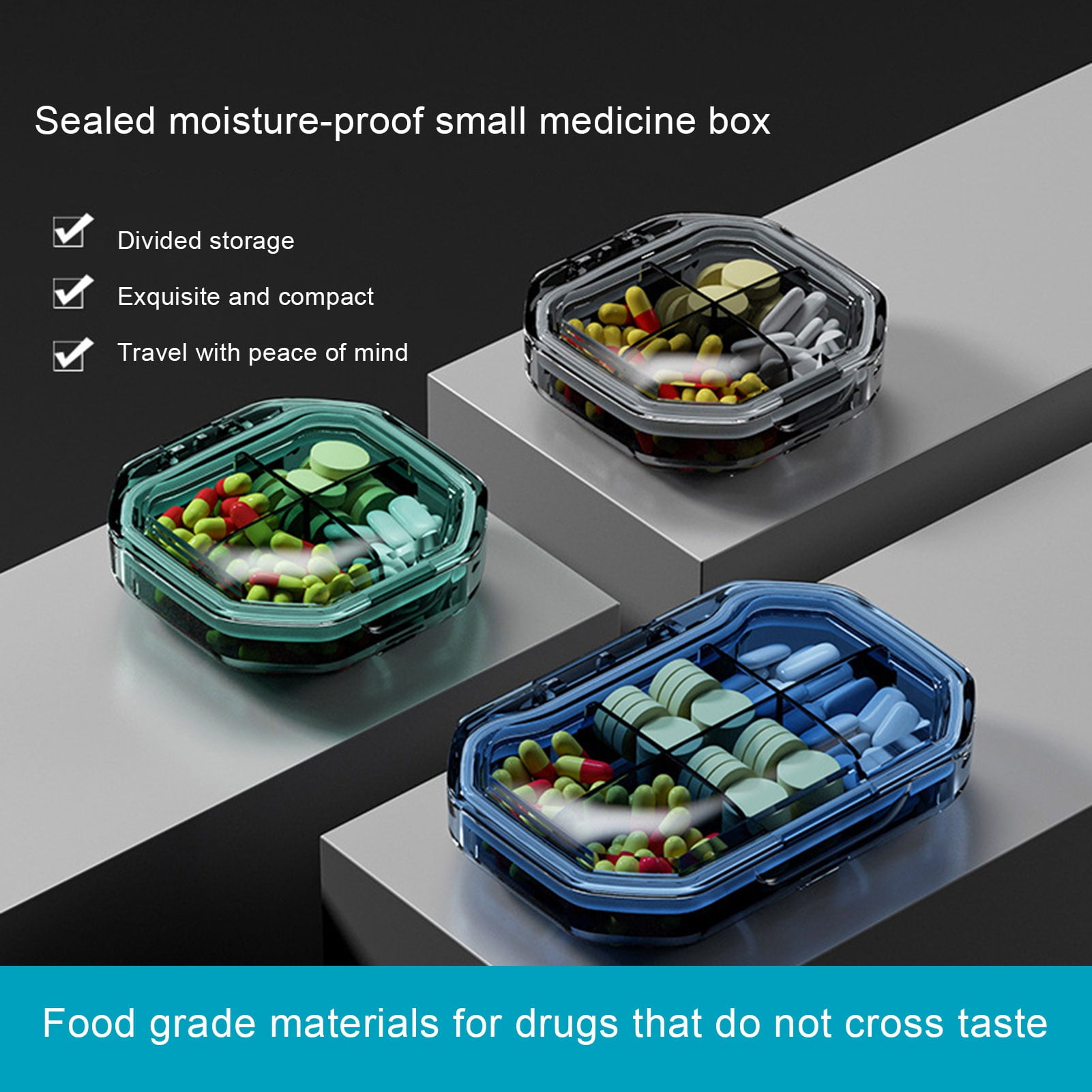 Kuorak Convenient 7-Day Pill Box Dispenser 4/6-Grid Design Large Space ...