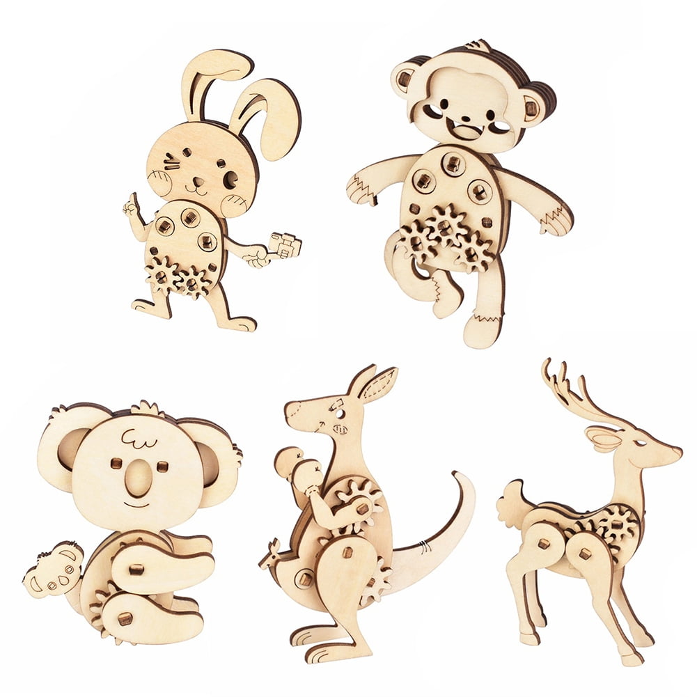 Kuorak Kids DIY Assembly Wooden 3D Cat Dog Fox Animal Model Jigsaw ...