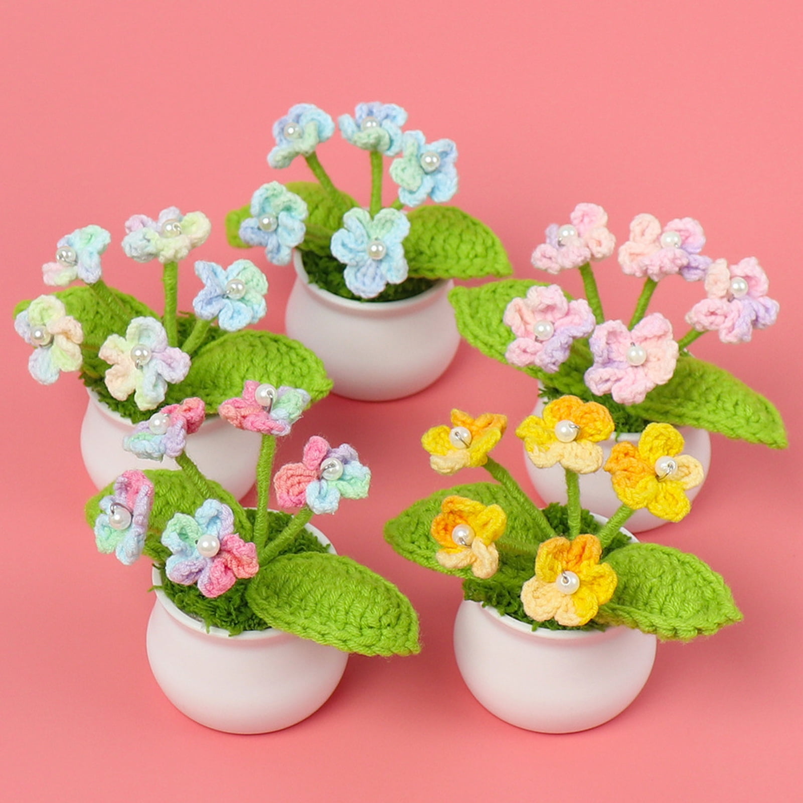 Kuorak Knitting Crochet Potted Plants Handmade Gradient Forget Me Not ...