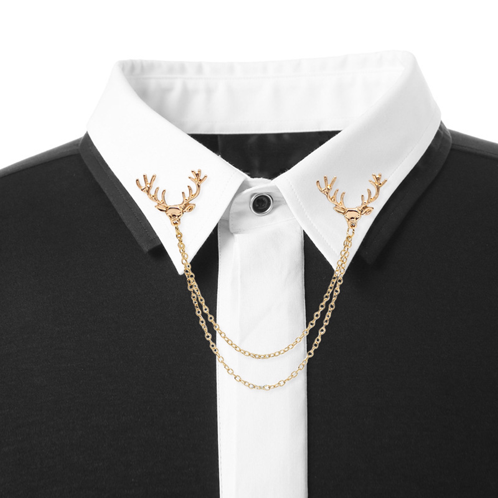 Kuorak Men Lapel Pin Antler Decor Double Chains Anti-slip Dress-up ...