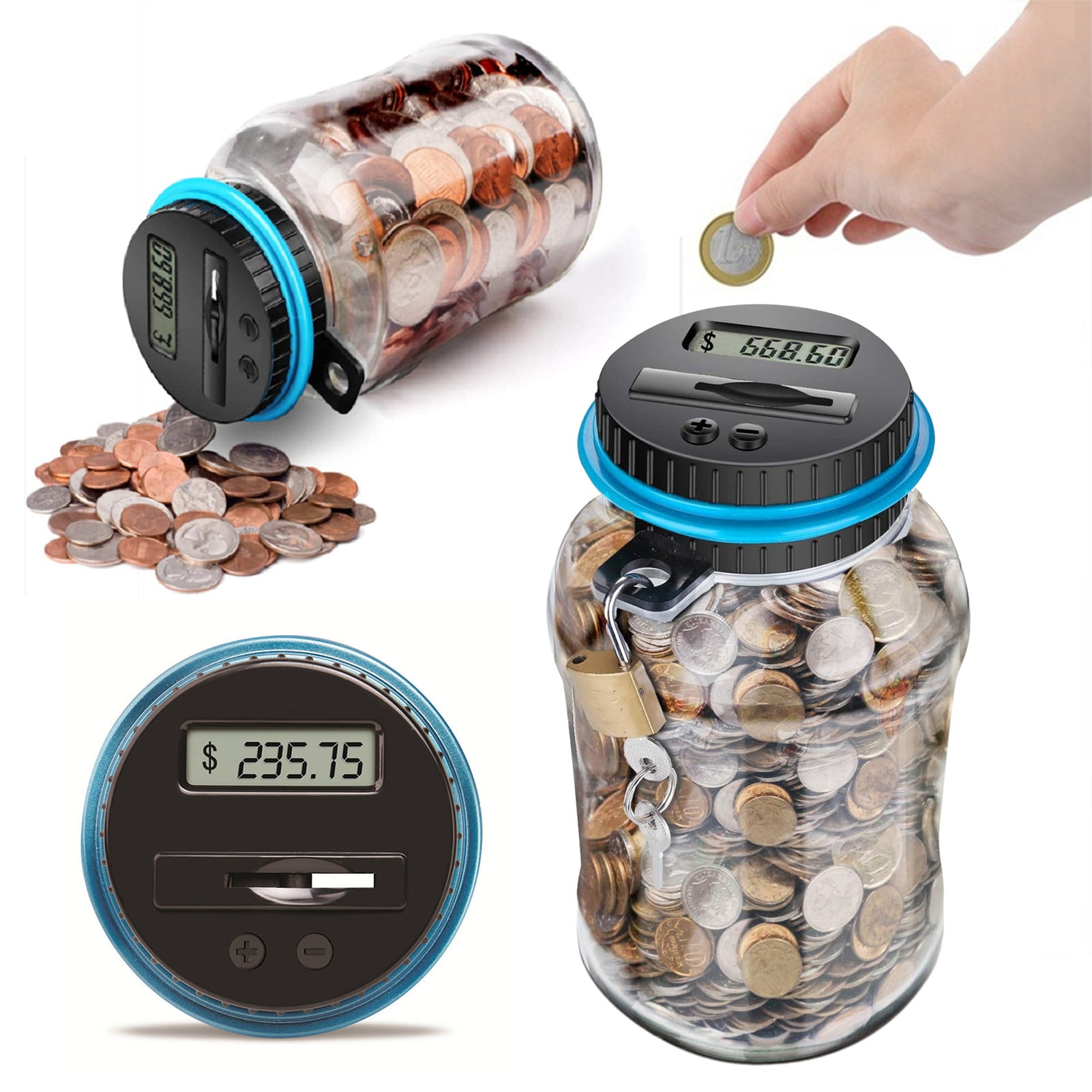 Kuorak Money Box with Lock LCD Digital Counter 2.5L Capacity Clear ...