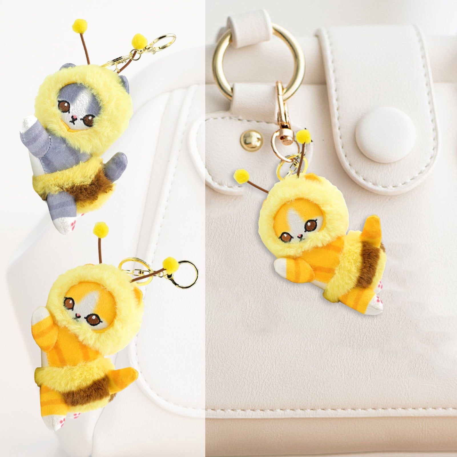 Kuorak Plush Doll Pendant Cartoon Cat Bee Shape Stuffed Doll Keychain ...