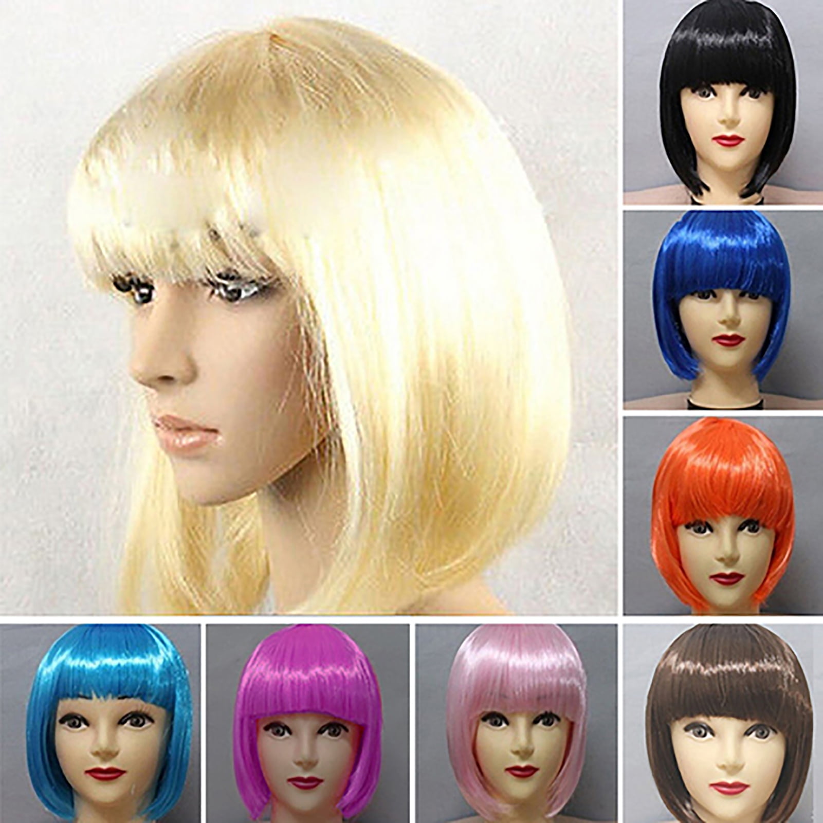 Kuorak Stylish Full Hangs Short Solid Color Faux Hair Wig for ...