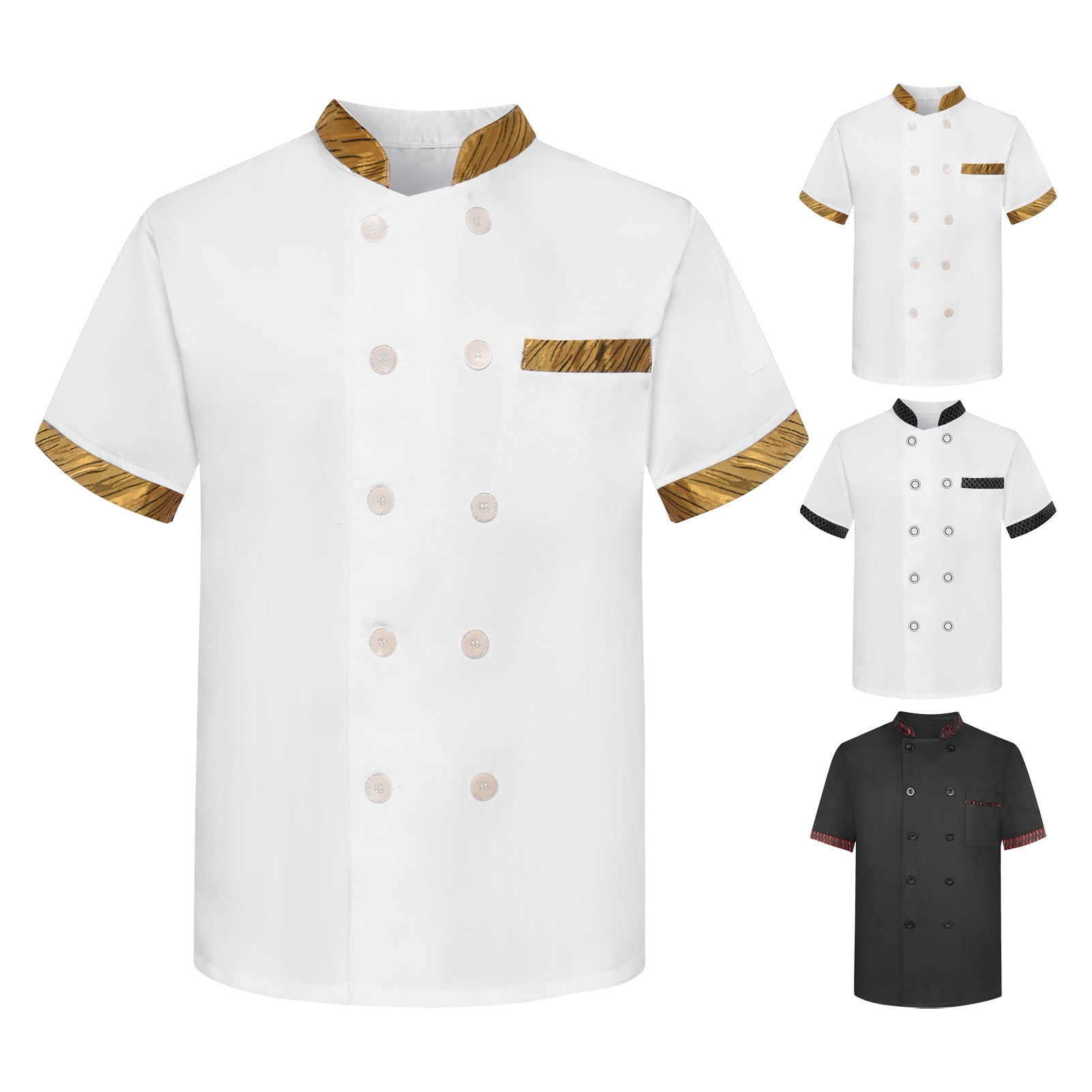 Kuorak Summer Chef Uniform Double-breasted Short Sleeve Unisex Stand ...