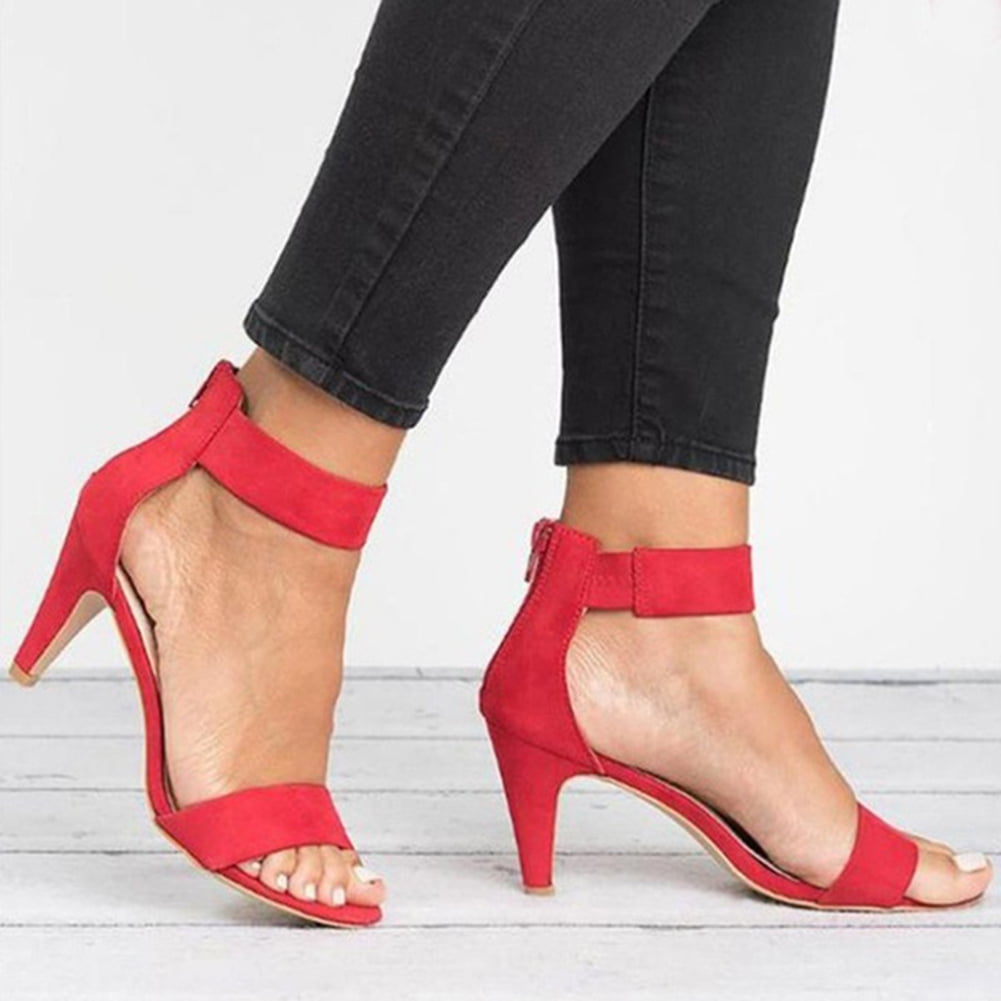 Kuorak Summer Open Toe Stiletto Heel Ankle Strap Back Zip Plus Size ...