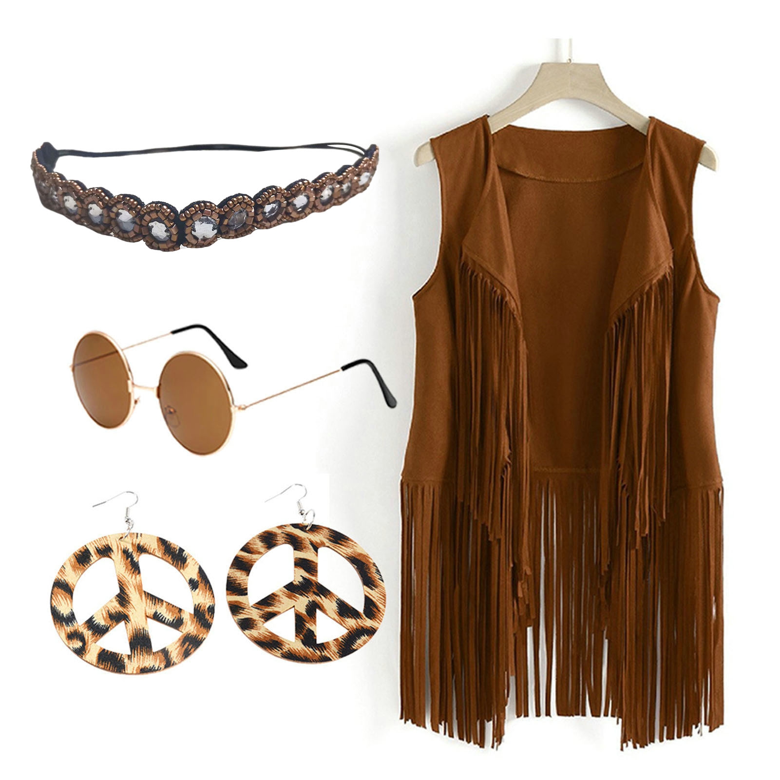 Kuorak Vest Suit Earrings Necklace Glasses Tassel Decor Sleeveless ...