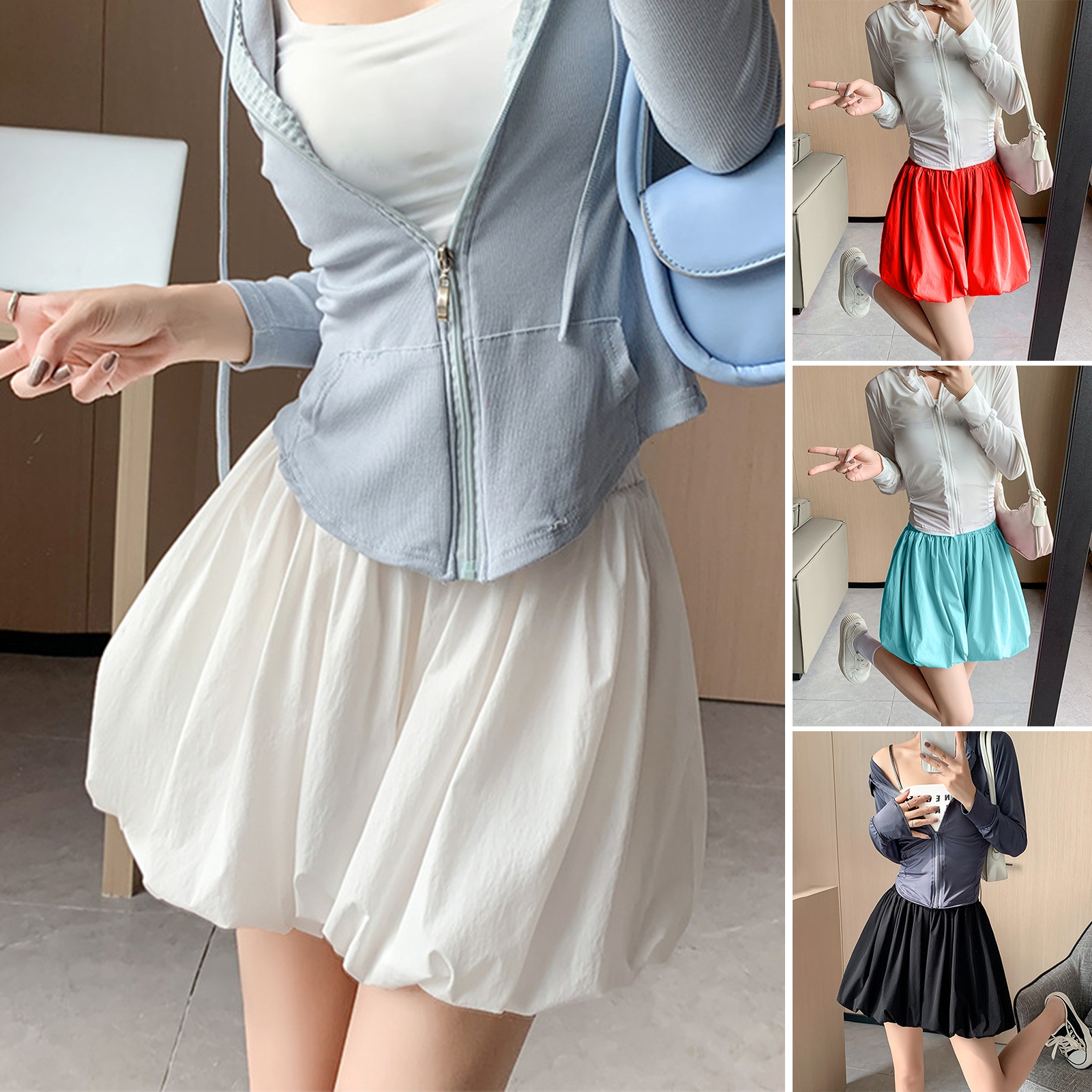 Kuorak Women Bud Skirt Low-rise Elastic Waist Solid Color A-Line Skirt ...