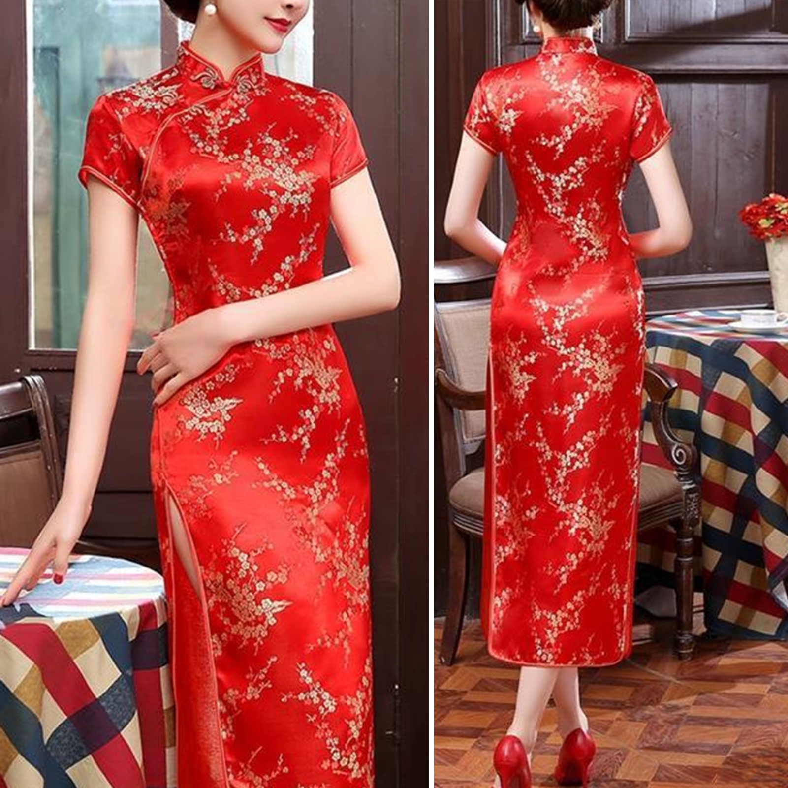 Kuorak Women Dress Chinese National Style Floral Embroidery Stand ...