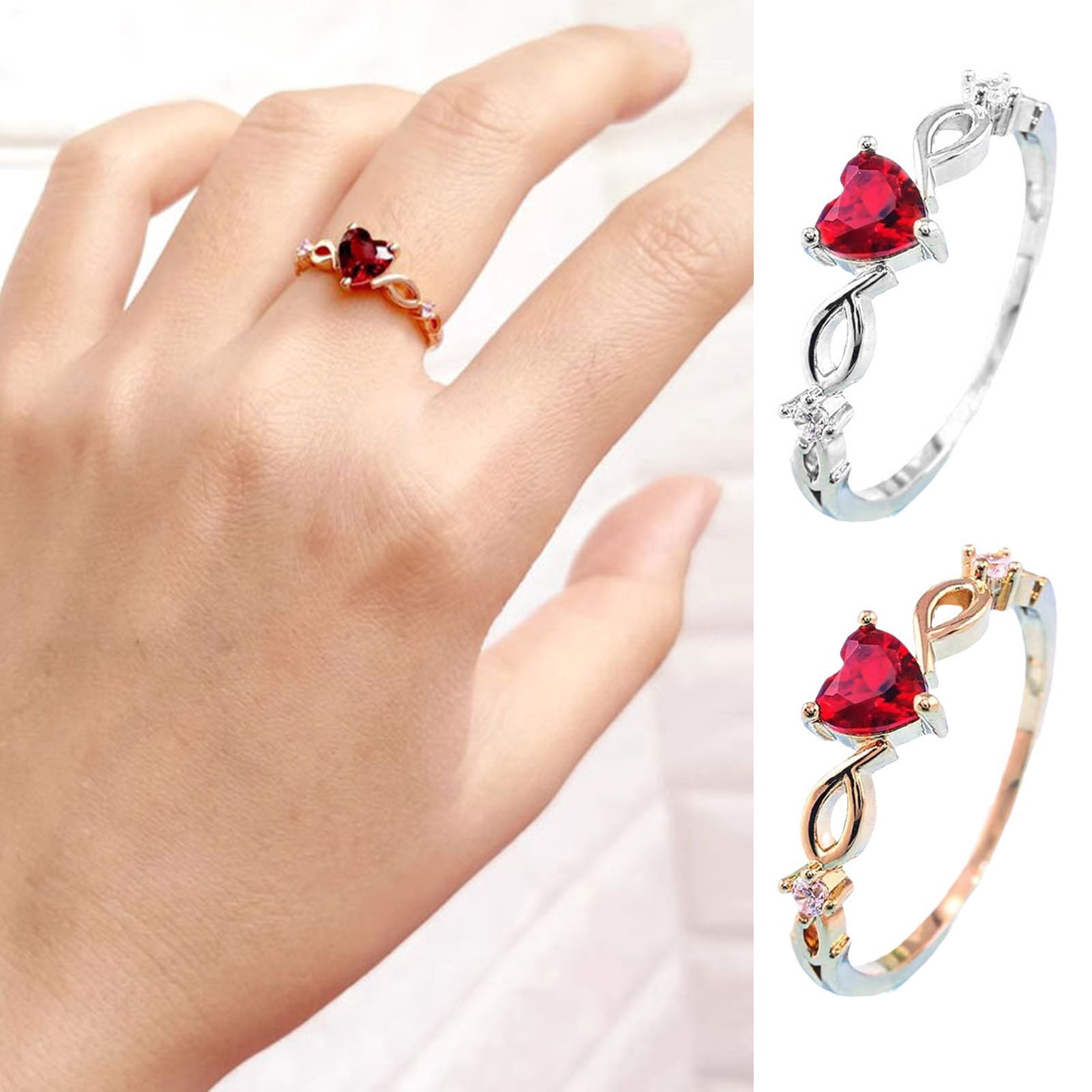 Kuorak Women Wedding Ring Heart Rhinestone Hollow Out Polished ...