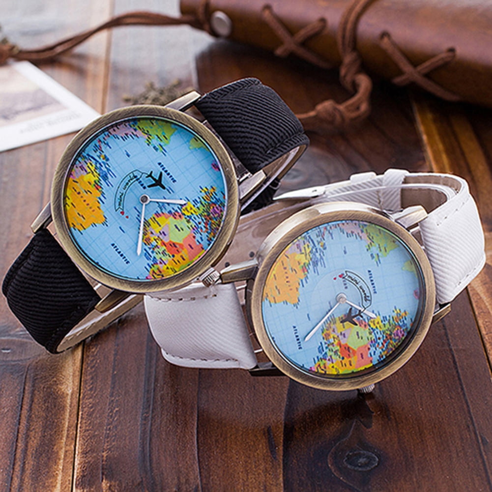 Kuorak Women's World Map Dial Denim Fabric Strap Analog Quartz Students ...