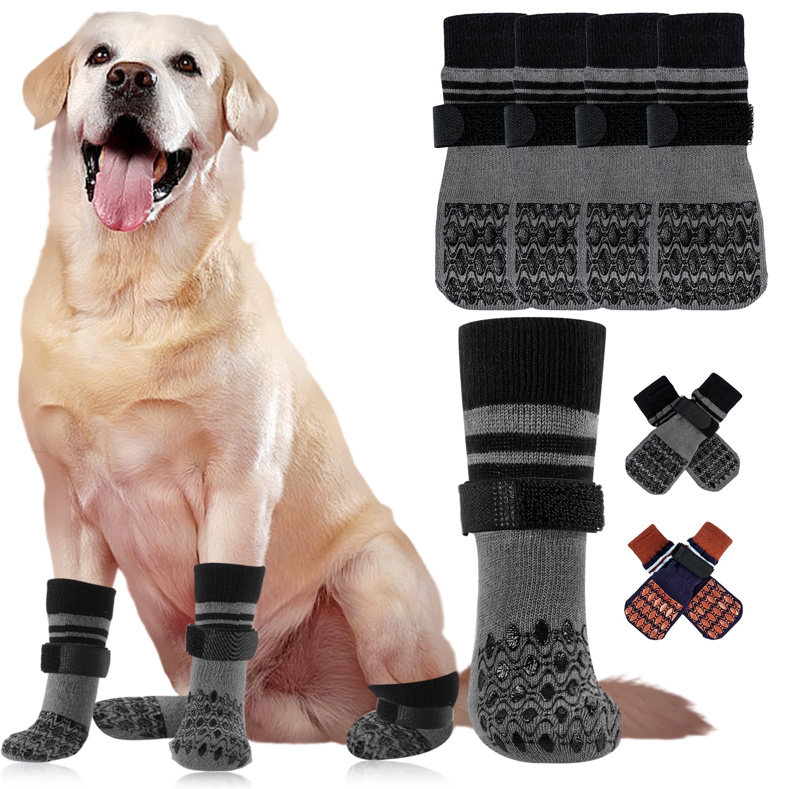 Kuoser Anti-Slip Dog Socks with Double-Sided Traction, 4 Piece Pet ...