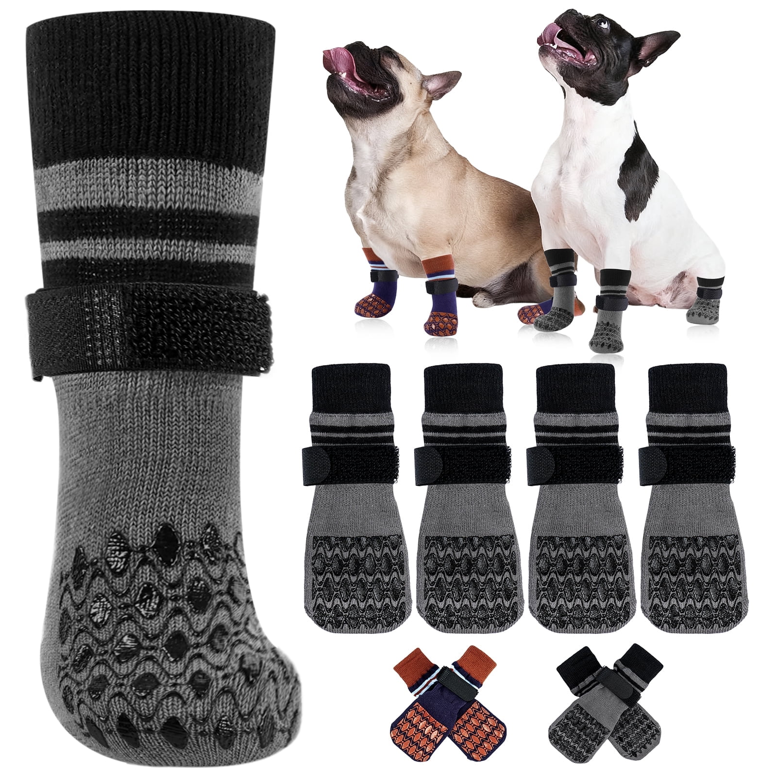 Kuoser Anti-Slip Dog Socks with Double-Sided Traction, 4 Piece Pet ...