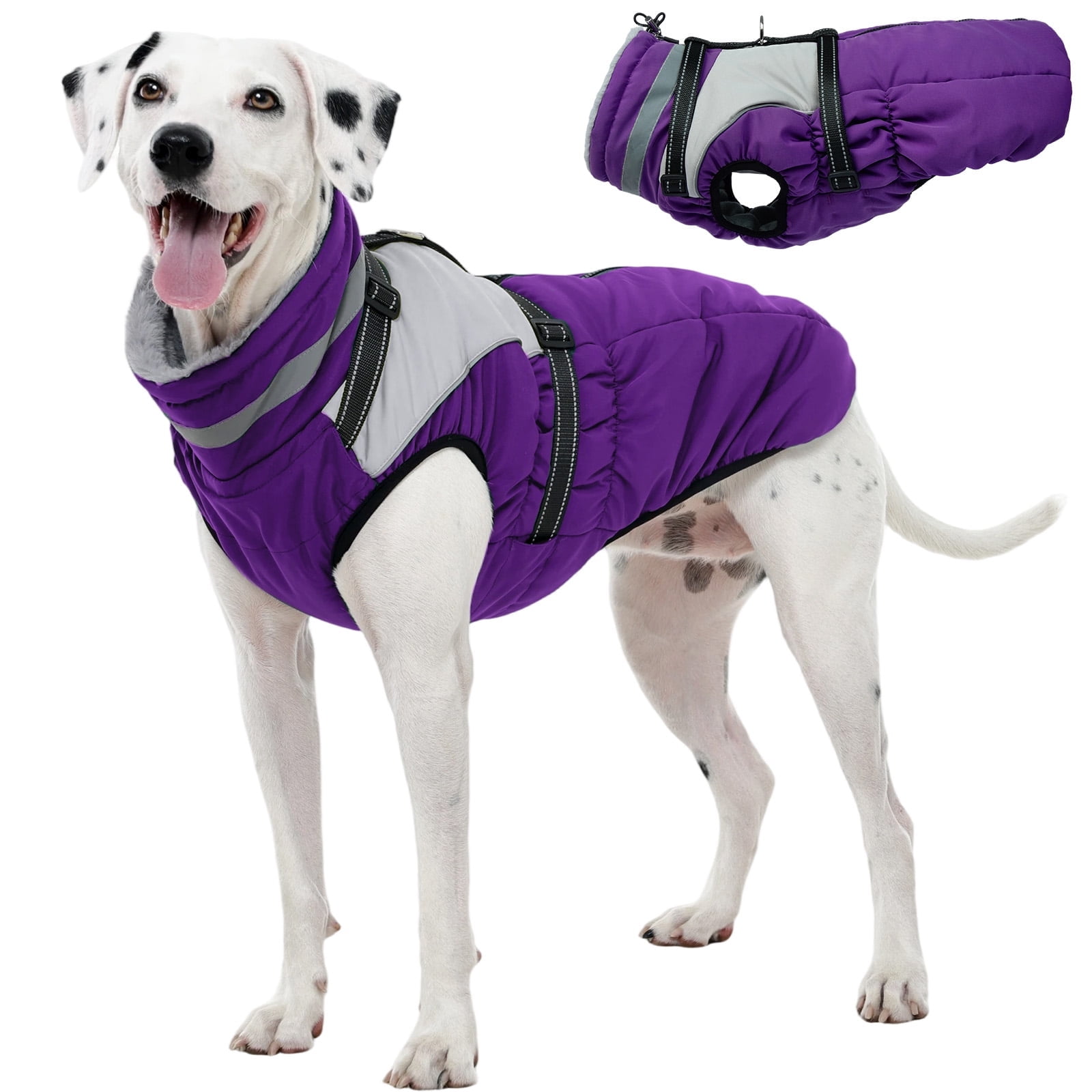 Kuoser Dog Winter Coat, 2 in 1 Pet Jacket with Harness Built in, Large ...