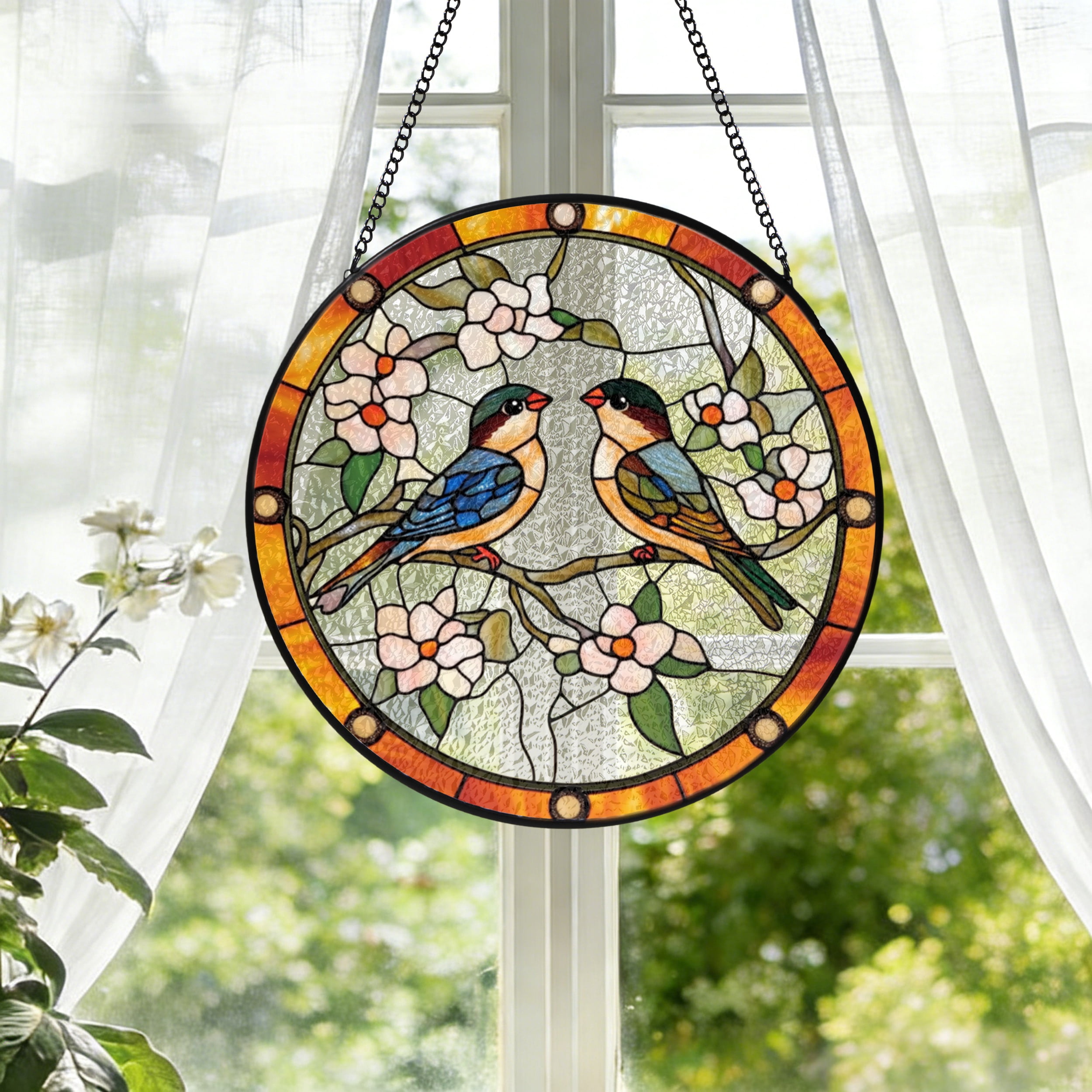 KuphiL10C Love Bird Suncatchers for Windows, Flowers Stained Glass ...