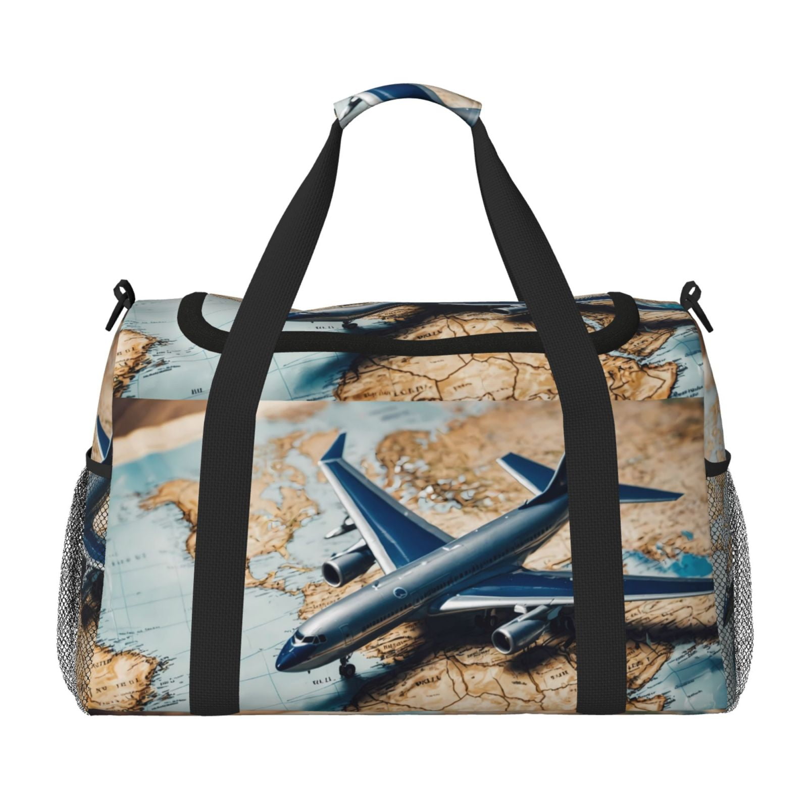 Kuqiui Airplane World Map Adventure Print Foldable Travel Duffel Bag Tote Carry on Luggage Bag ...