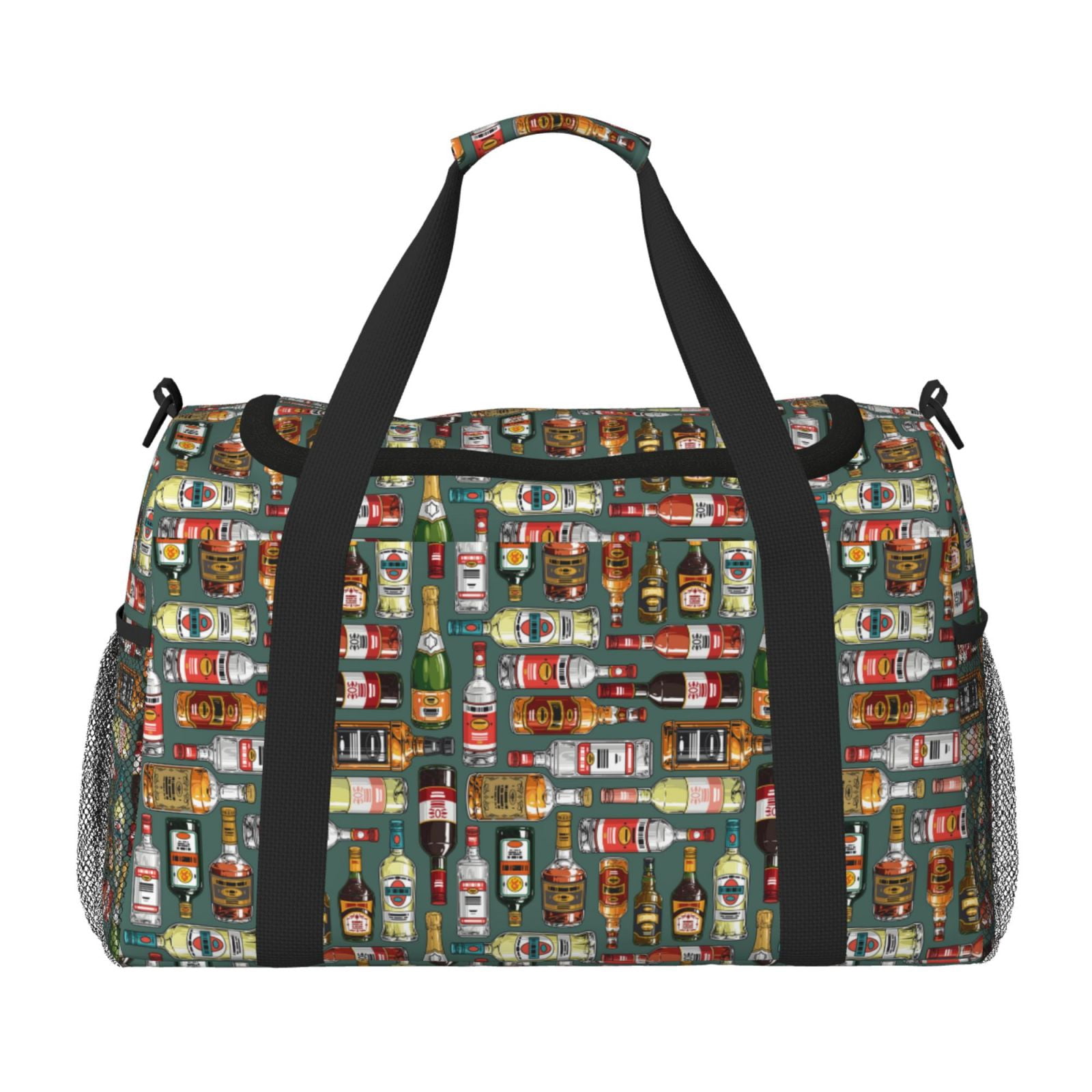 Kuqiui Alcohol Bottles Print Foldable Travel Duffel Bag Tote Carry on ...