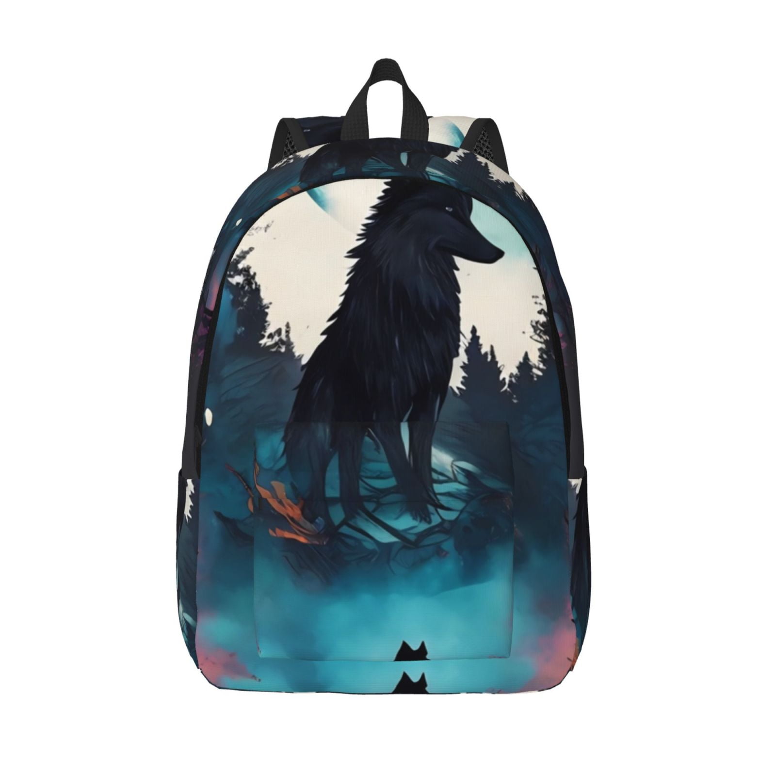 Kuqiui Artistic Moon Valley Wolf Print Canvas Travel Laptop Backpack ...