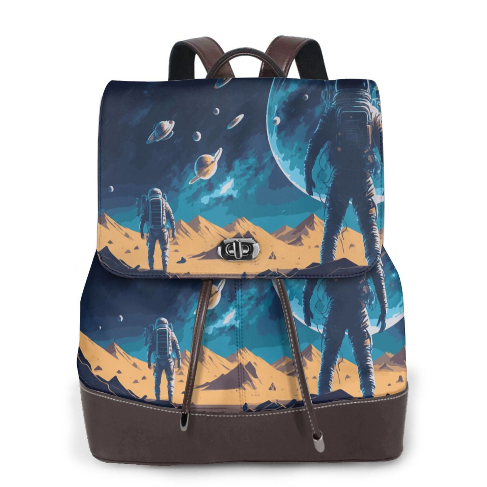 Kuqiui Astronaut In A Space Suit On The Planet Print Leather Backpack ...
