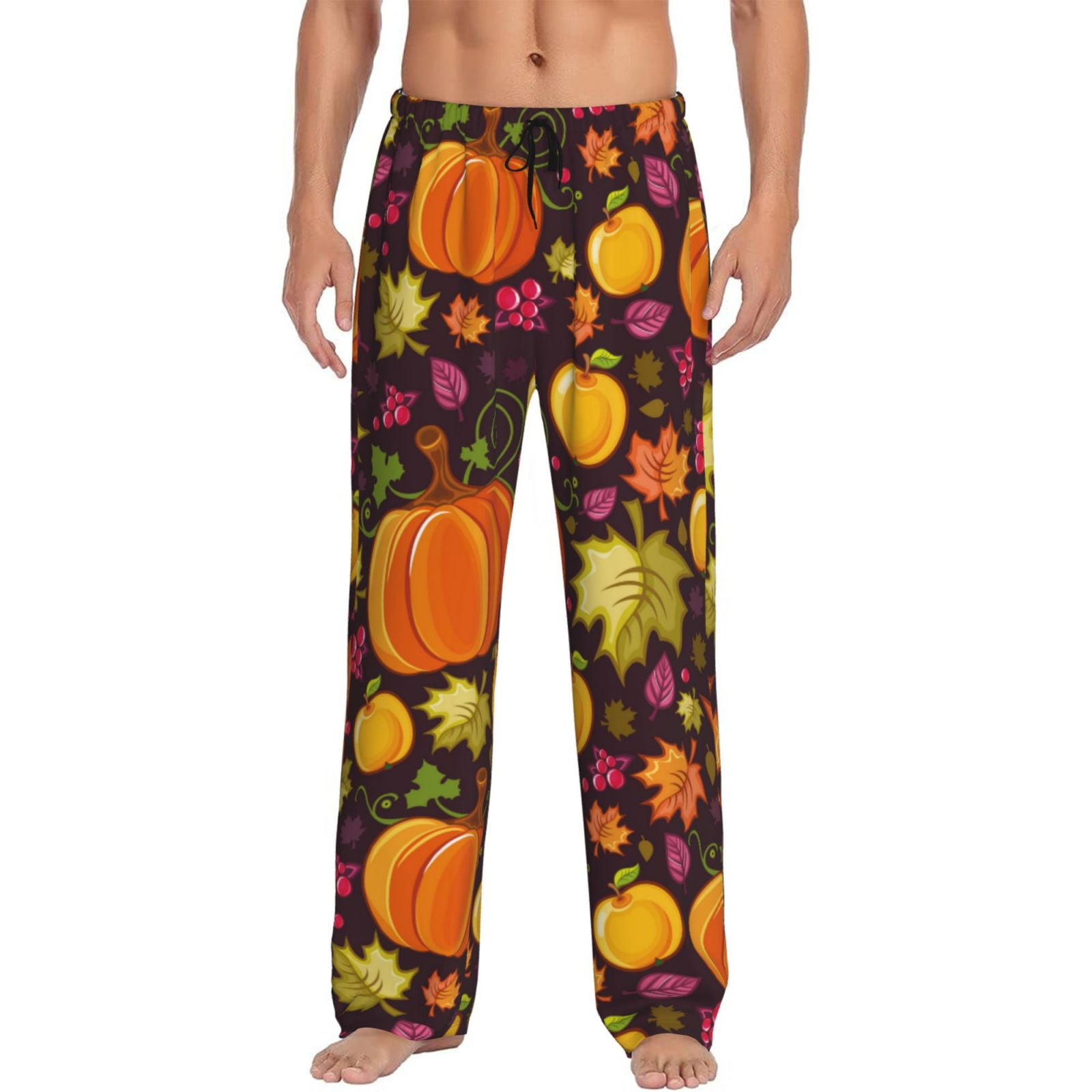 Kuqiui Autumn Harvest Pumpkin Joy Print Men's Pajama Pants Soft Sleep ...
