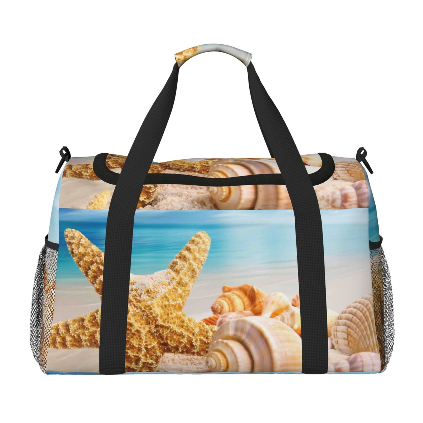Kuqiui Beach Starfish Shell Print Foldable Travel Duffel Bag Tote Carry ...