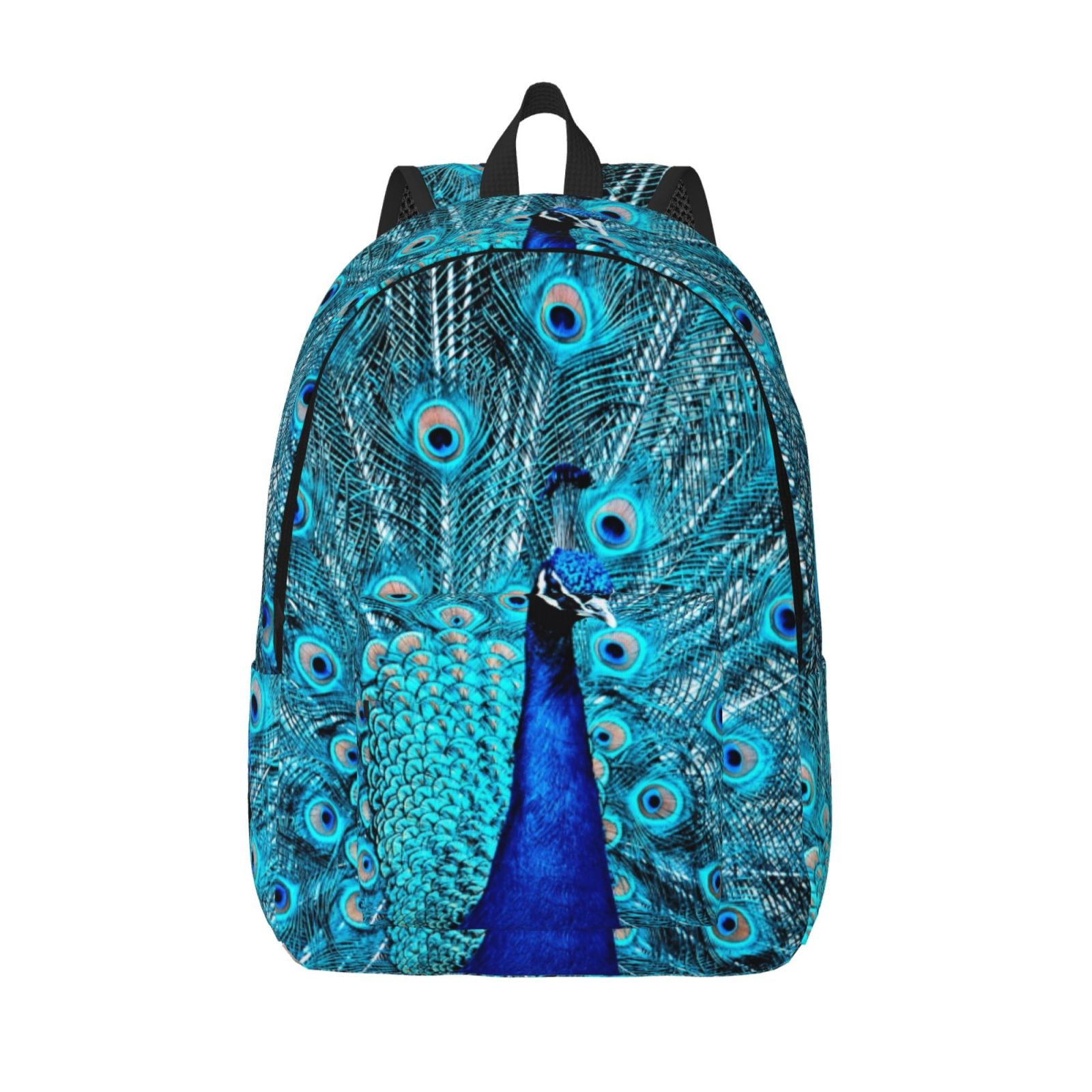 Kuqiui Beautiful Blue Peacock Print Canvas Travel Laptop Backpack for ...