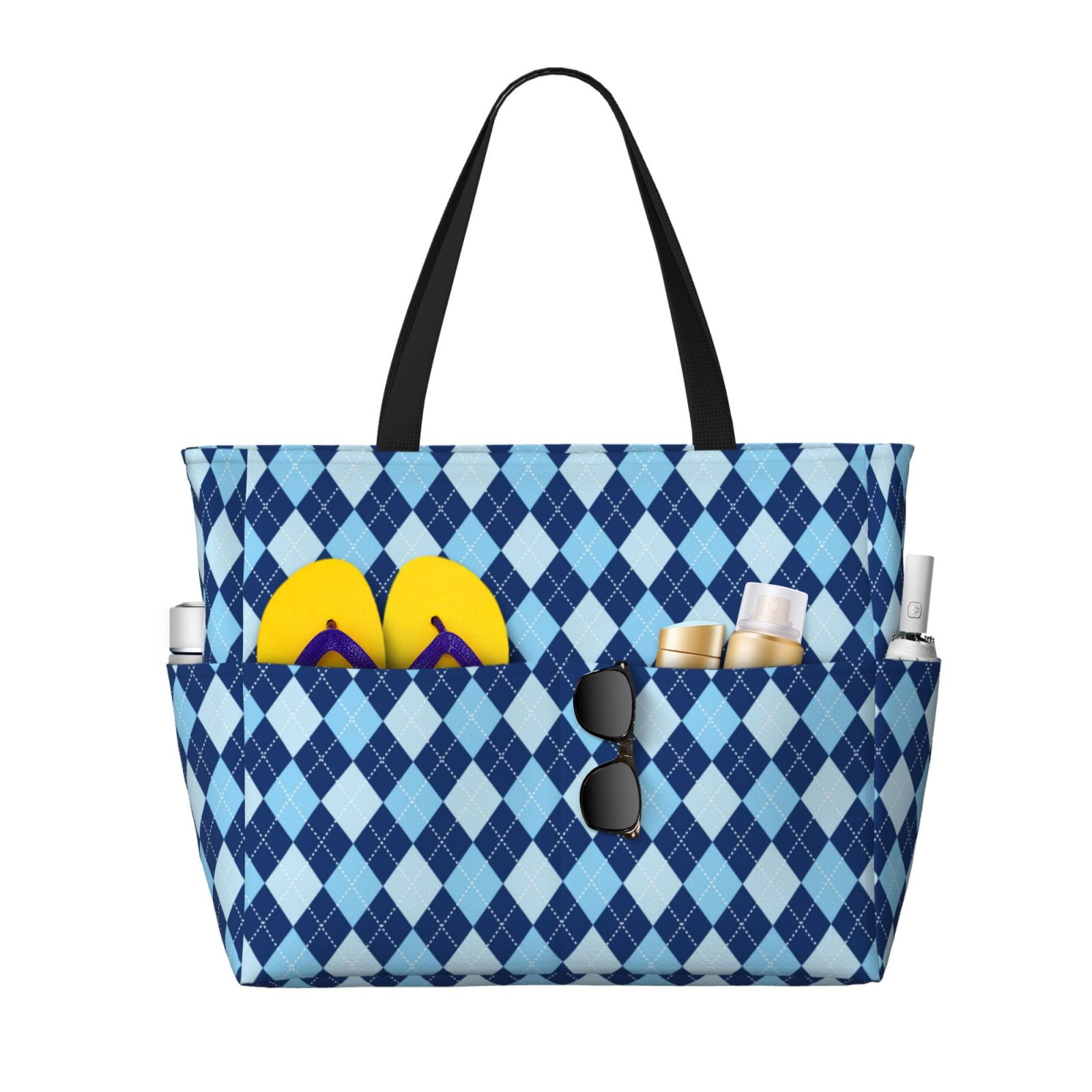Kuqiui Blue Squares Print Beach Pool Bags Tote for Women Ladies Large ...