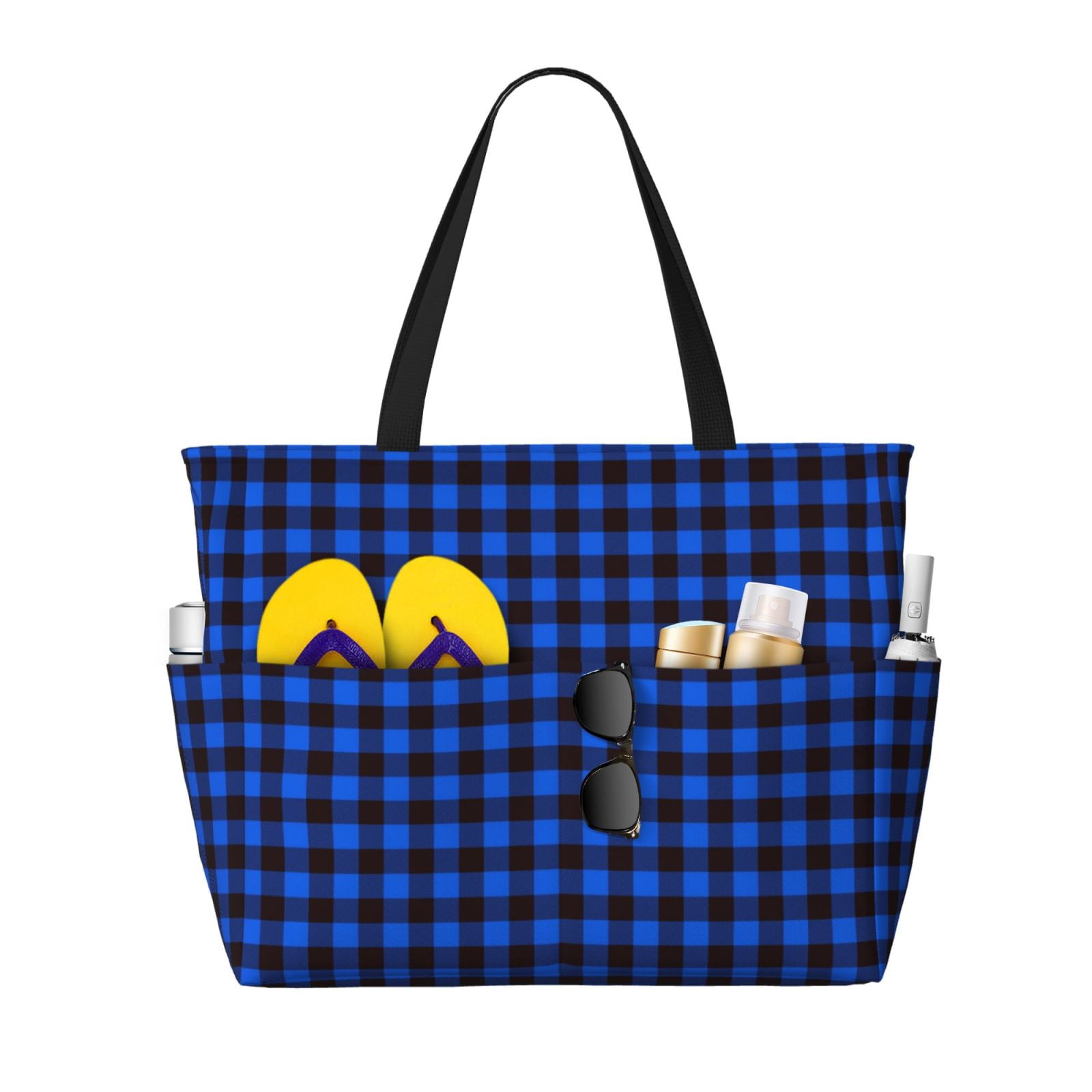 Kuqiui Buffalo Plaid Blue Black Print Beach Pool Bags Tote for Women ...