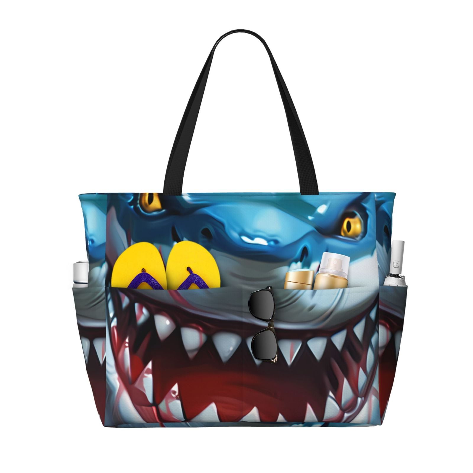 Kuqiui Cartoon Cute Shark Print Beach Pool Bags Tote for Women Ladies ...