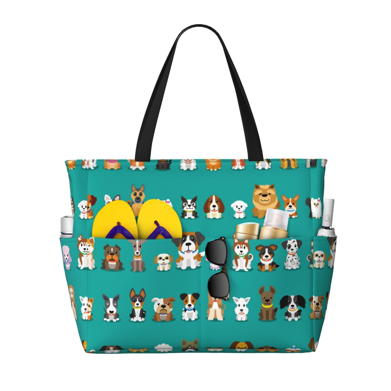 Kuqiui Cartoon Dogs Print Beach Pool Bags Tote for Women Ladies Large ...