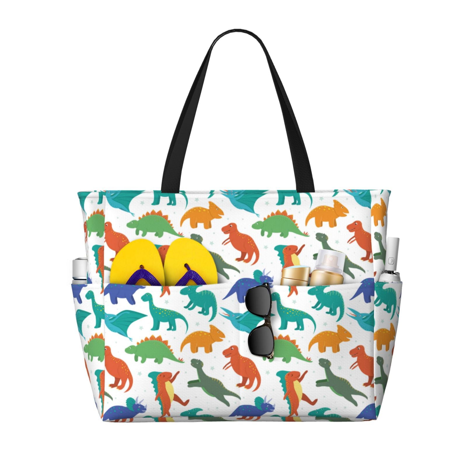 Kuqiui Colorful Dinosaur Print Beach Pool Bags Tote for Women Ladies ...